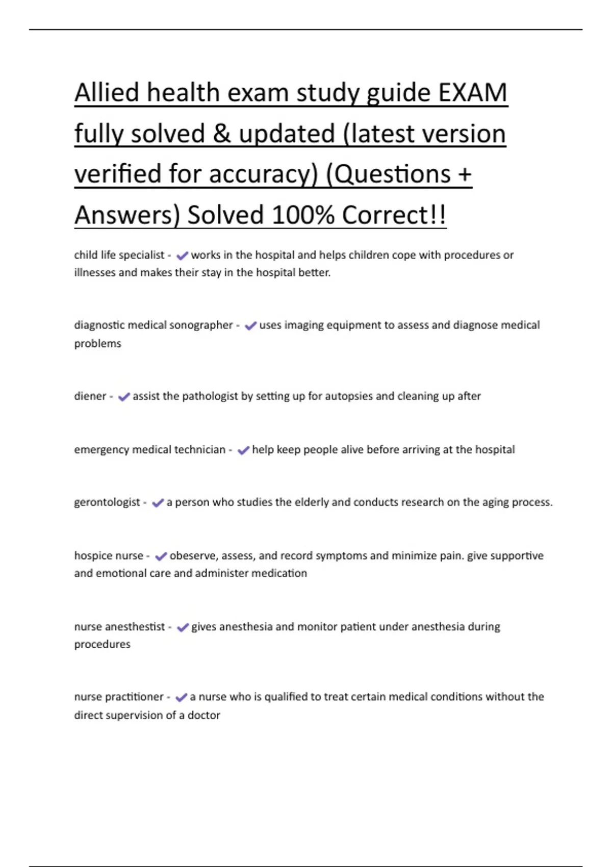 Allied health exam study guide EXAM fully solved & updated (latest ...