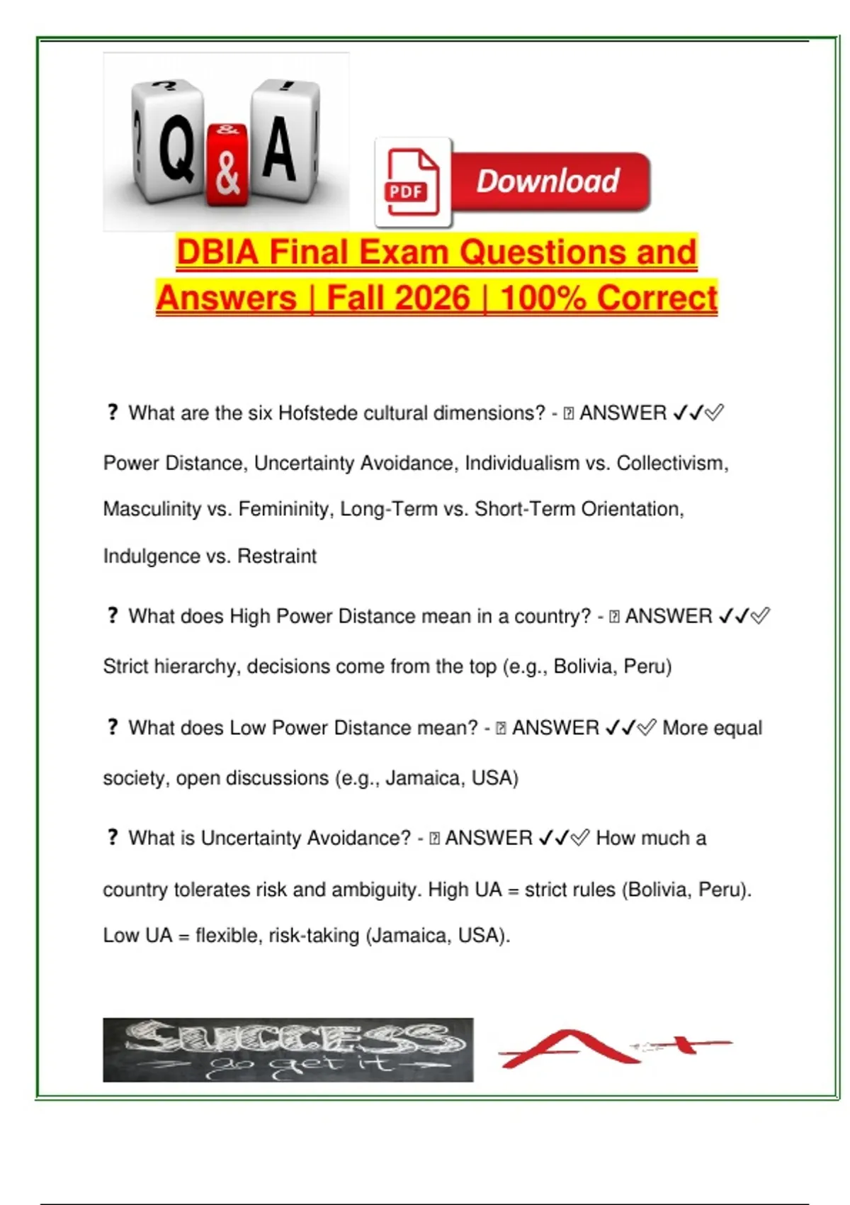 DBIA Final Exam | Global Business & Culture Questions (35+ Qs) | Fall ...