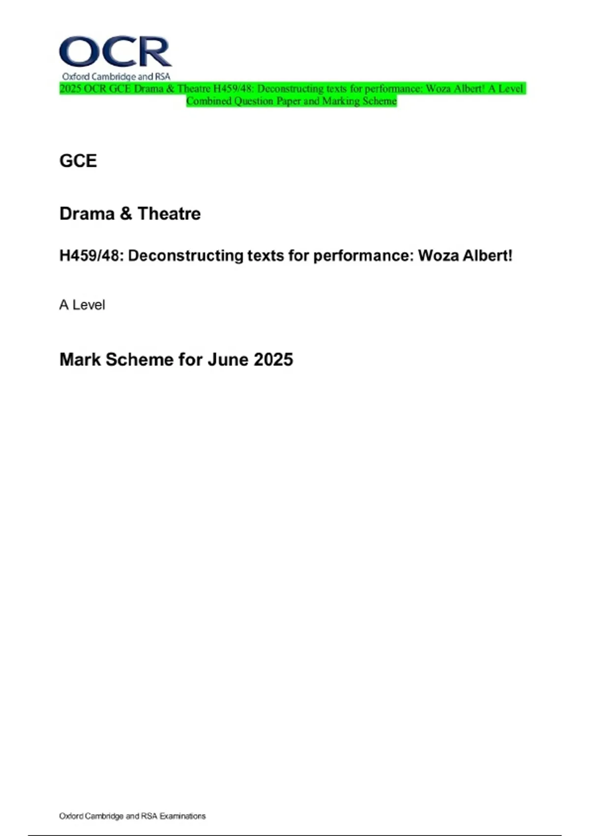 2025 OCR GCE Drama & Theatre H459/48: Deconstructing texts for ...