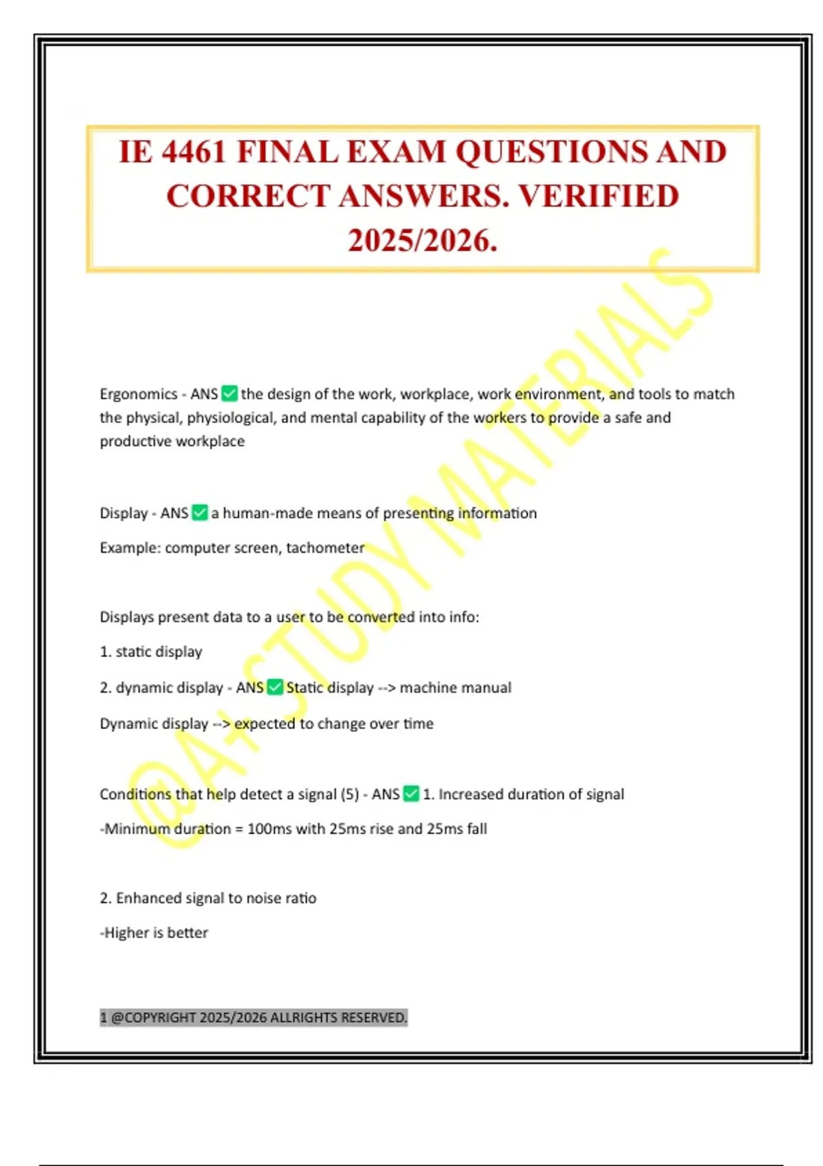 IE 4461 FINAL EXAM QUESTIONS AND CORRECT ANSWERS. VERIFIED 2025/2026 ...