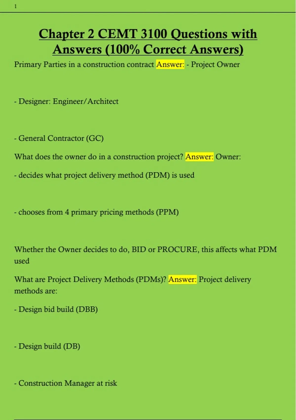Chapter 2 CEMT 3100 Questions with Answers (100% Correct Answers ...