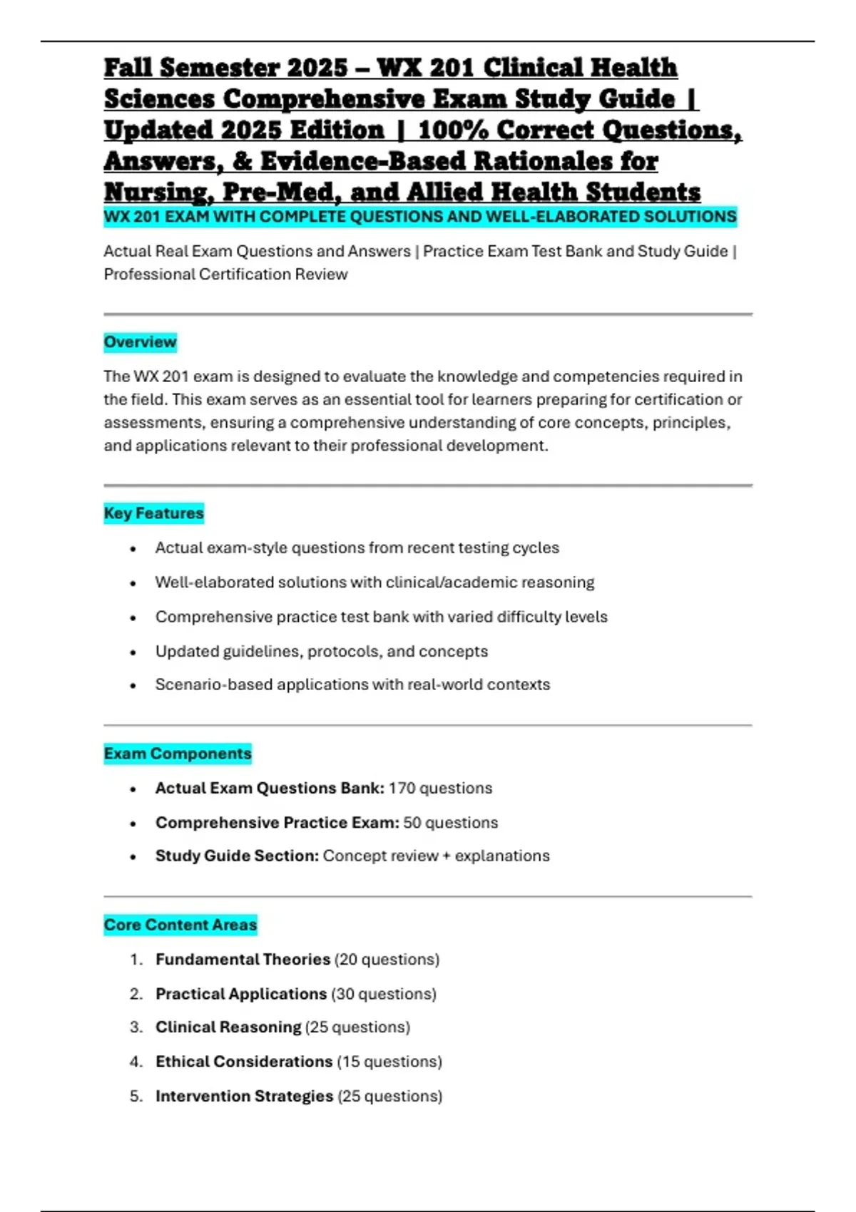 Fall Semester 2025 – WX 201 Clinical Health Sciences Comprehensive Exam ...