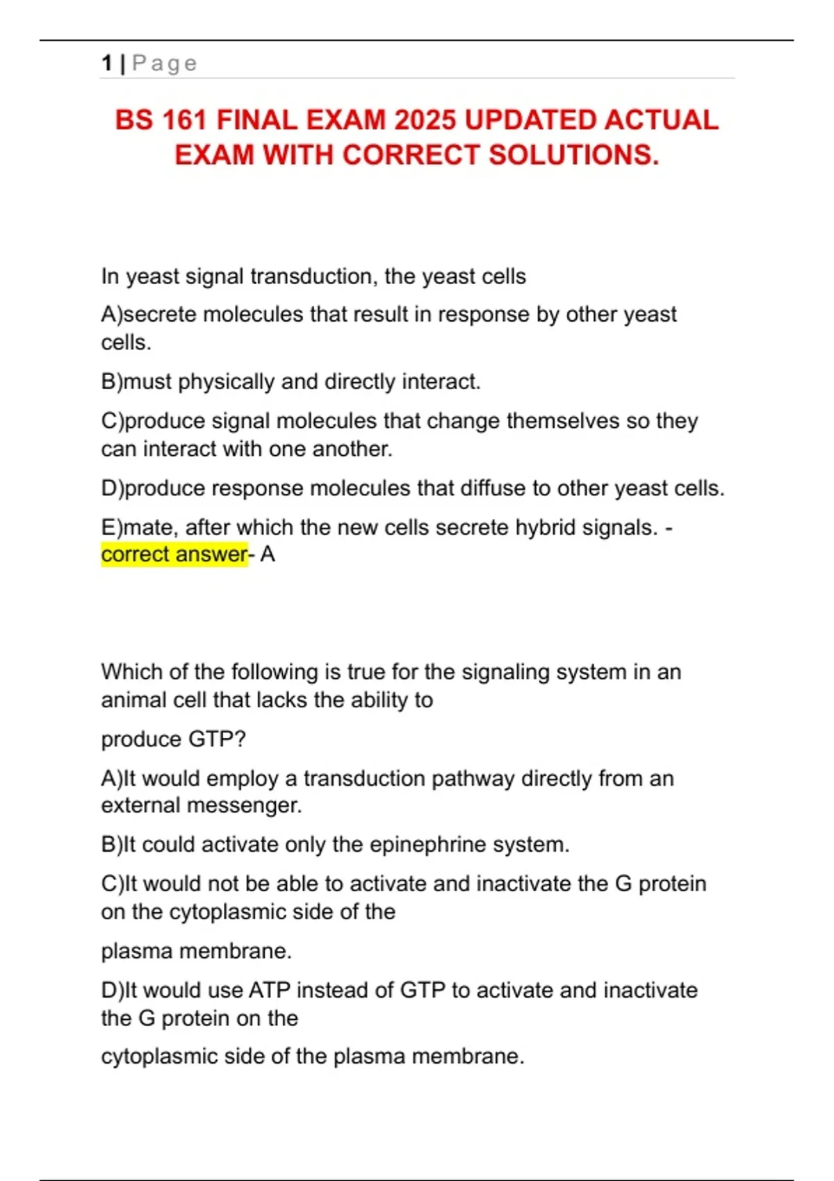 BS 161 Final Exam 2025 – Updated Actual Exam Questions with Correct Verified Solutions – Instant ...