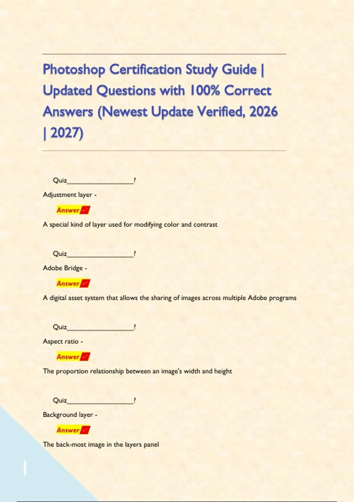 Photoshop Certification Study Guide | Updated Questions with 100% ...
