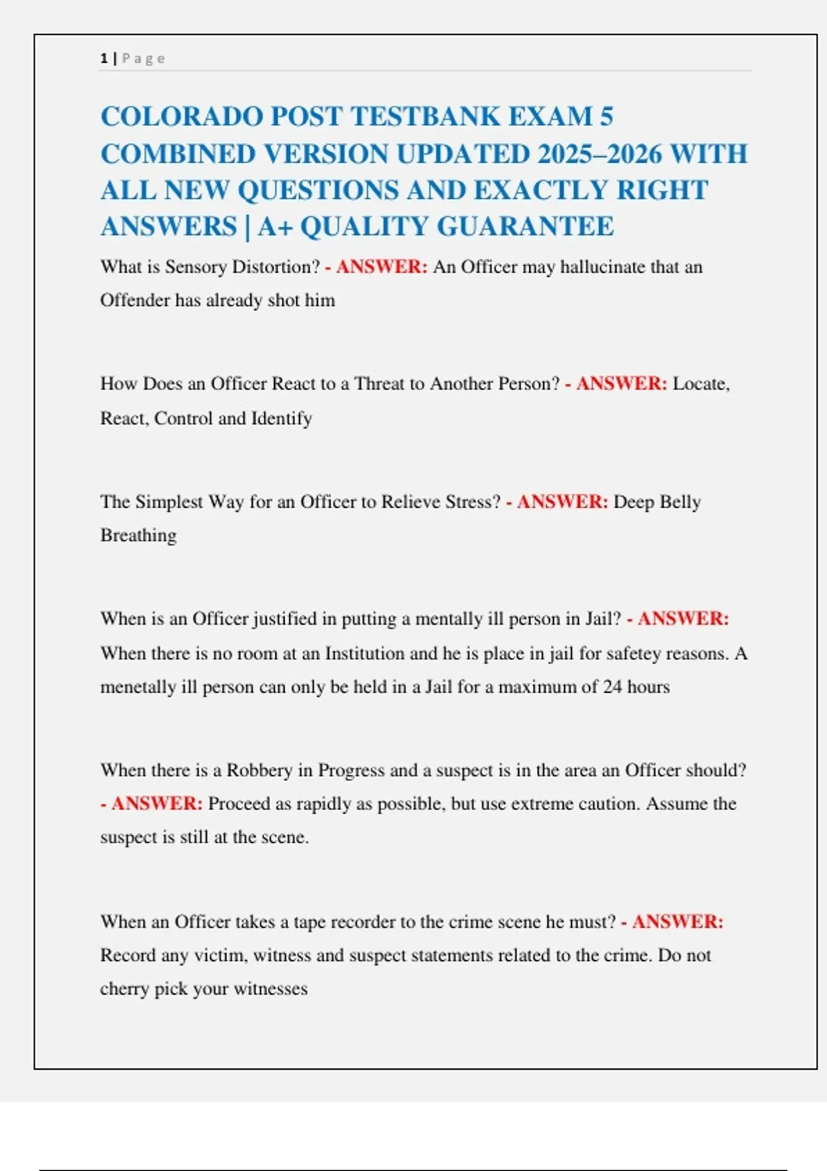 COLORADO POST TESTBANK EXAM 5 COMBINED VERSION UPDATED 2025–2026 WITH ...