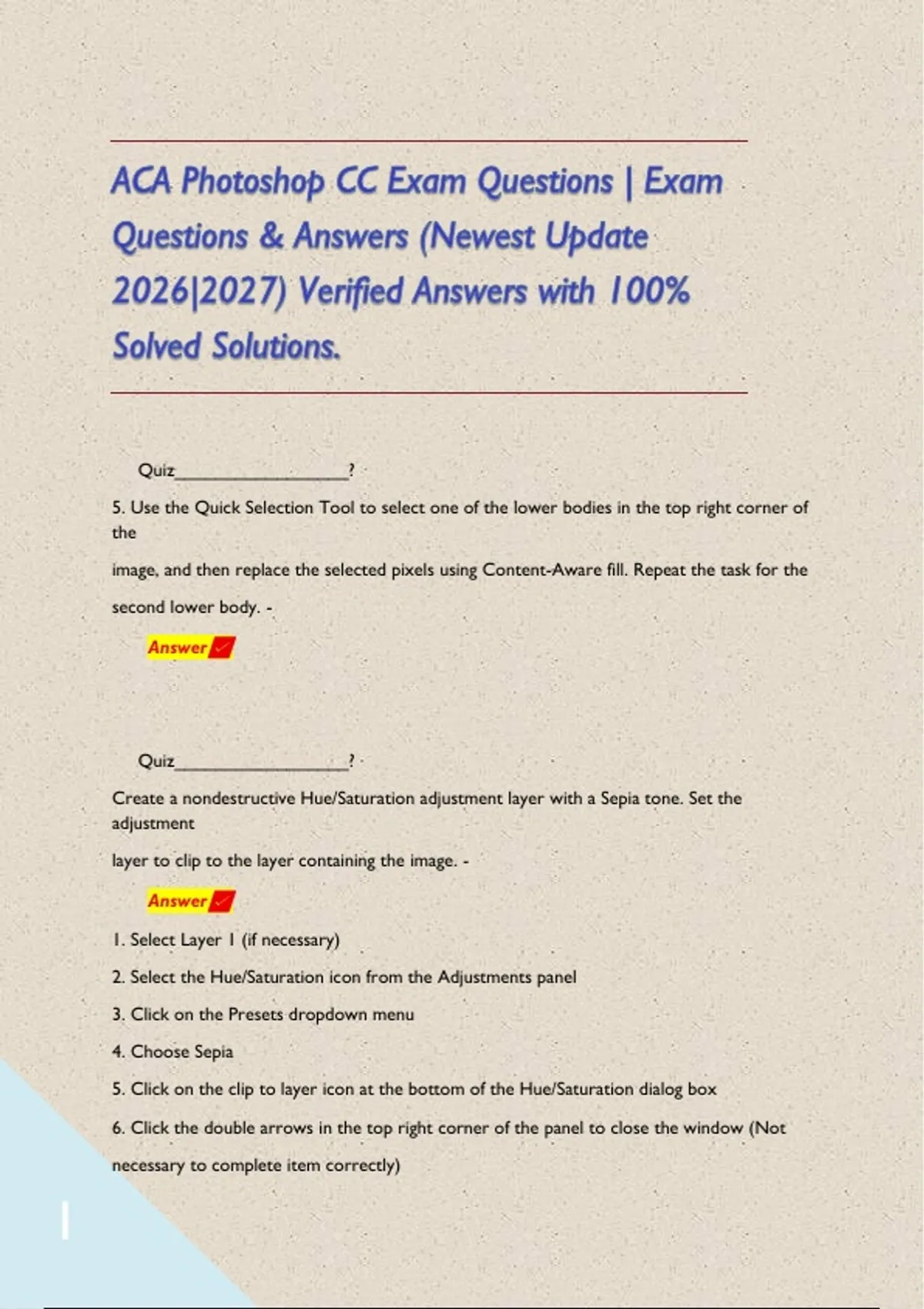 ACA Photoshop CC Exam Questions | Exam Questions & Answers (Newest ...