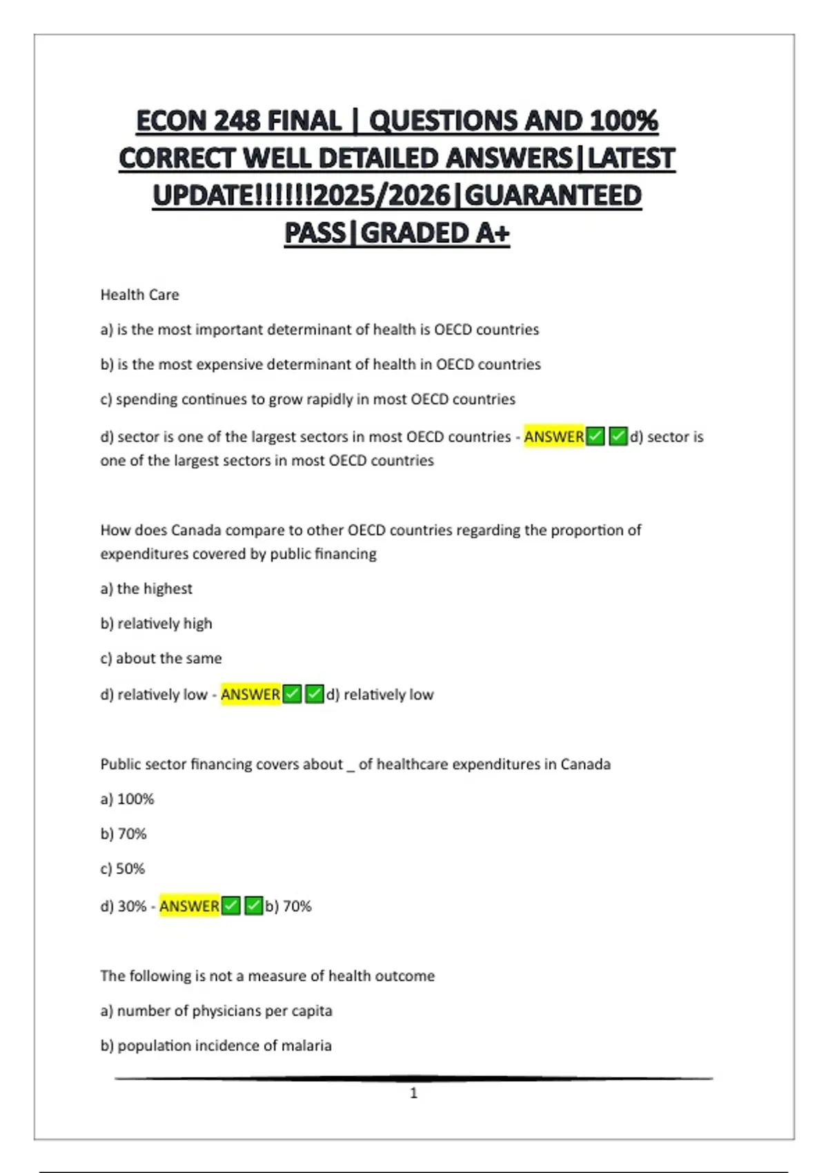 ECON 248 FINAL|QUESTIONS AND 100% CORRECT WELL DETAILED ANSWERS|LATEST ...