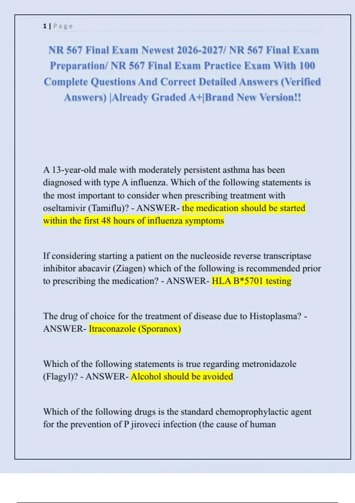 NR 567 Final Exam Newest / NR 567 Final Exam Preparation/ NR 567 Final ...