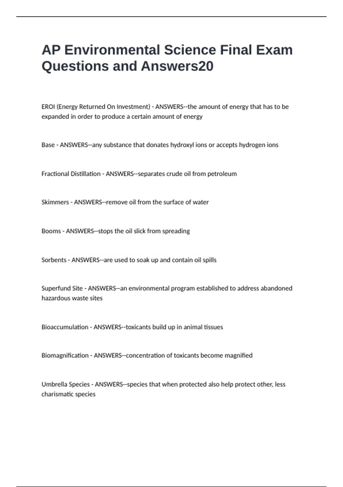 AP Environmental Science Final Exam Questions and Answers - AP ...