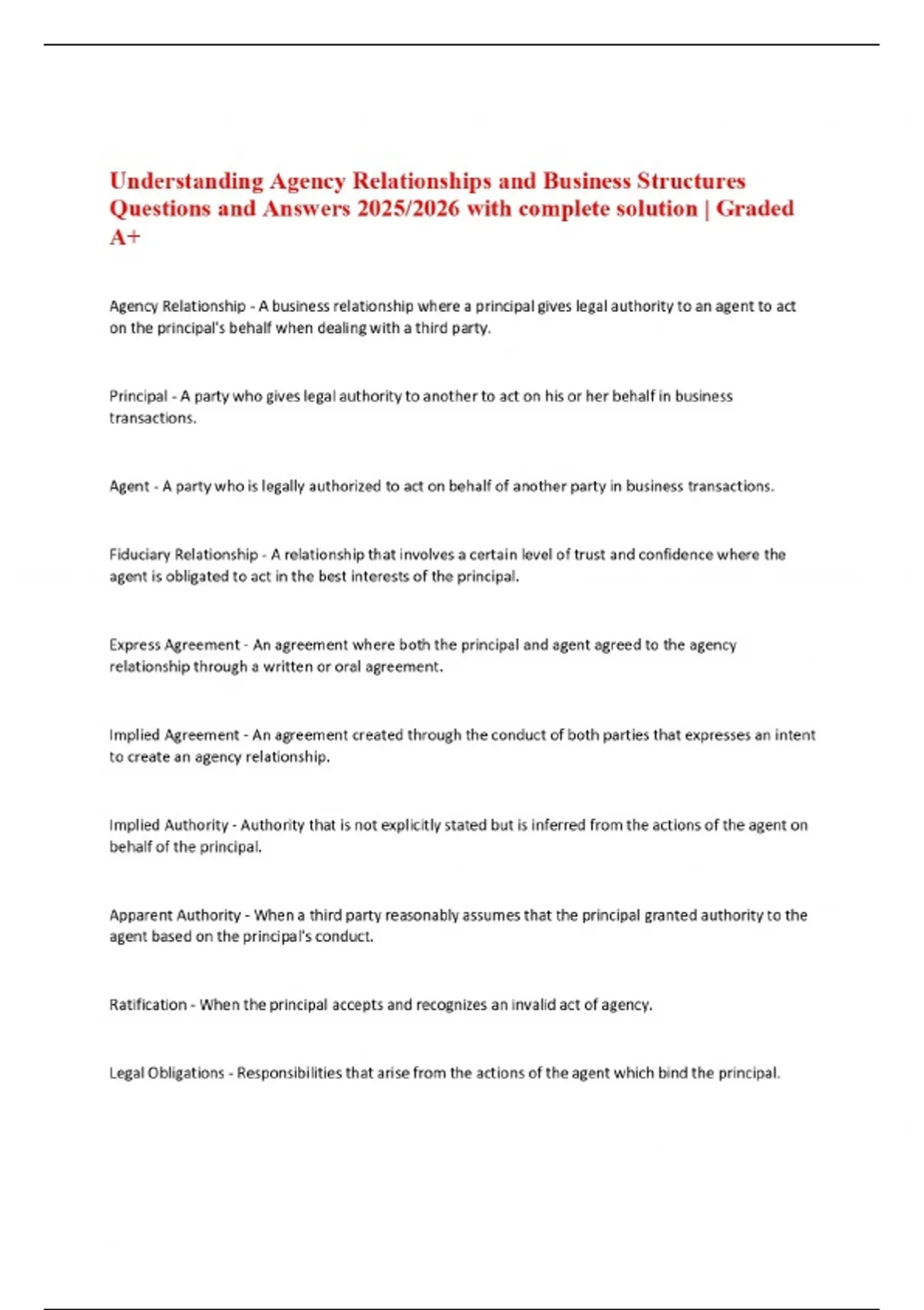 Understanding Agency Relationships and Business Structures Questions ...