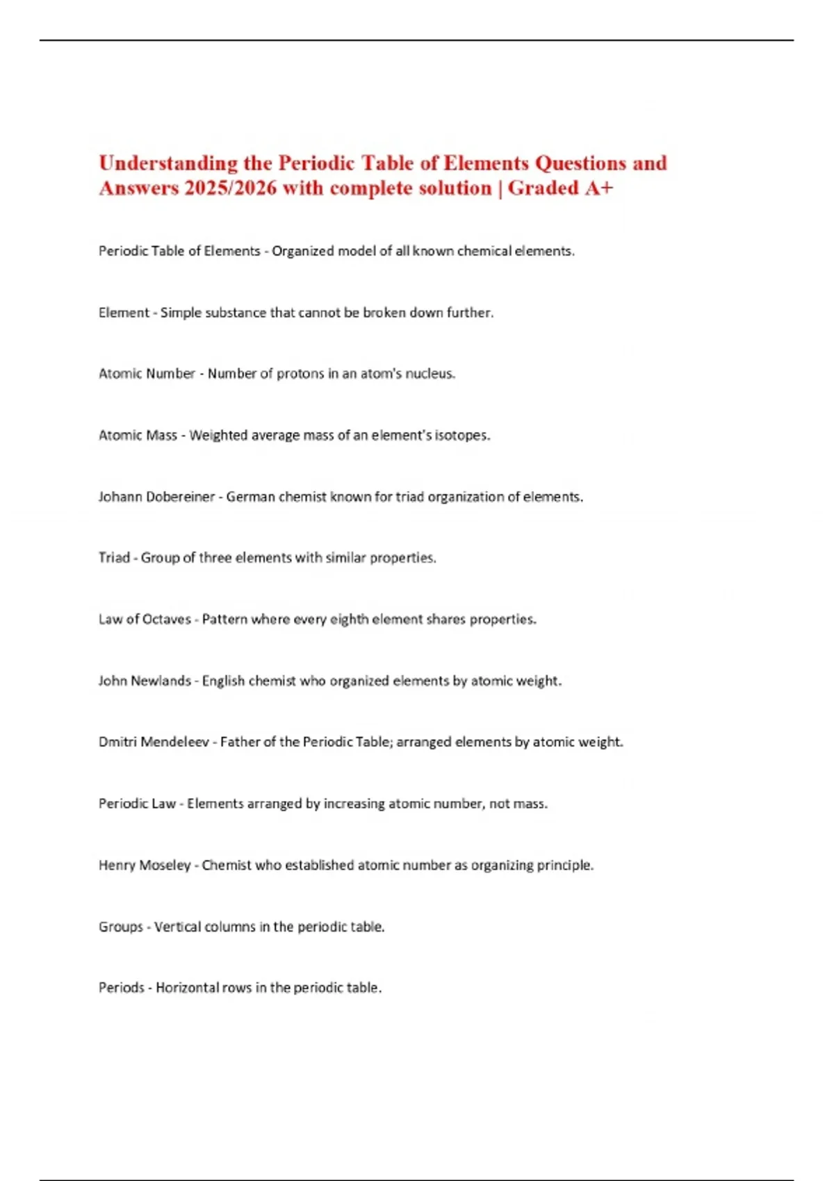 Understanding the Periodic Table of Elements Questions and Answers 2025 ...