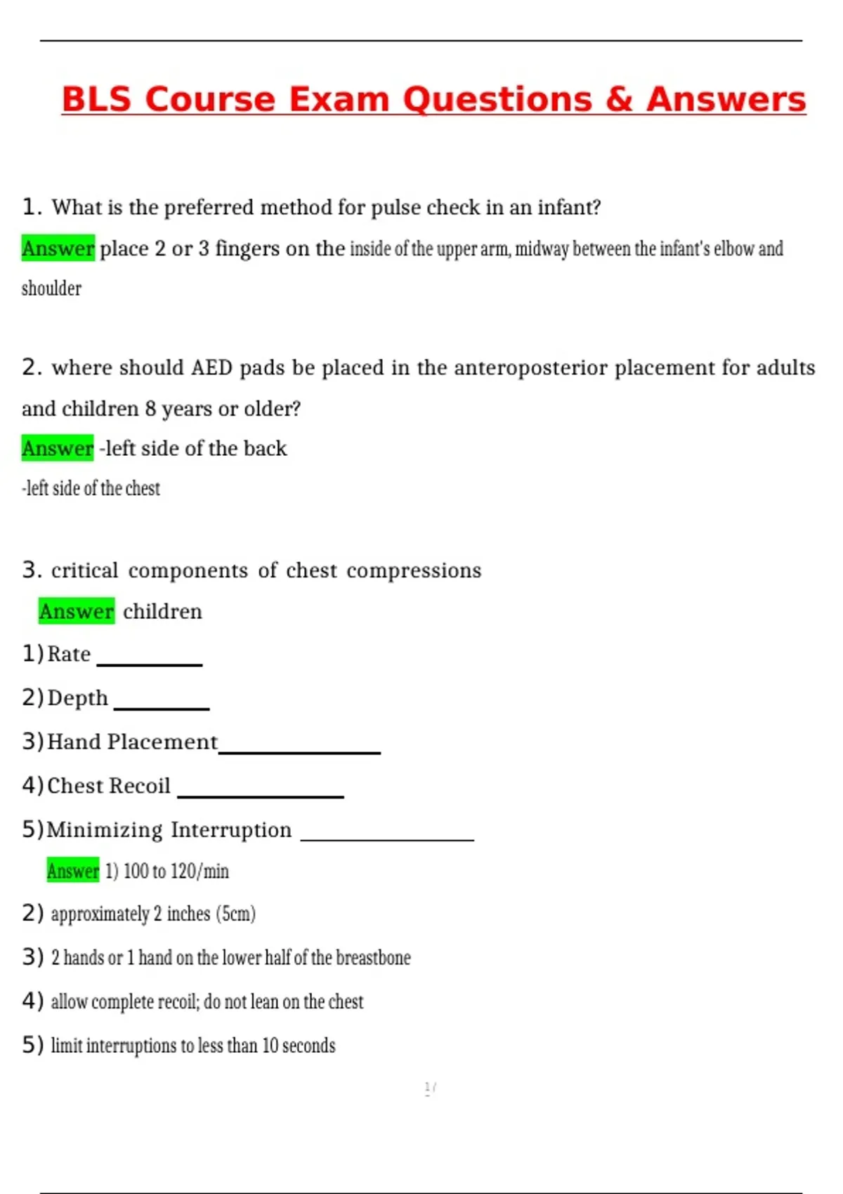 BLS Course Exam (Latest 2025 / 2026) Qs and Ans Most Comprehensive to ...