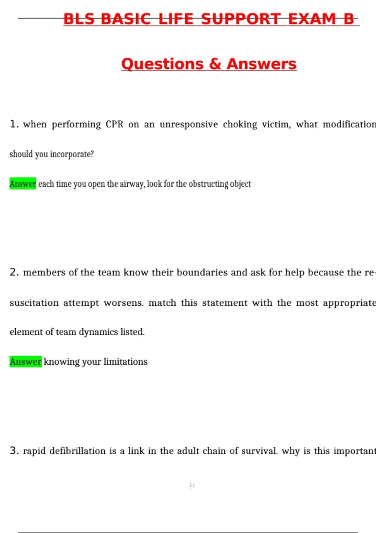 BLS EXAM B (Latest 2025 / 2026) Qs and Ans Most Comprehensive to Pass ...
