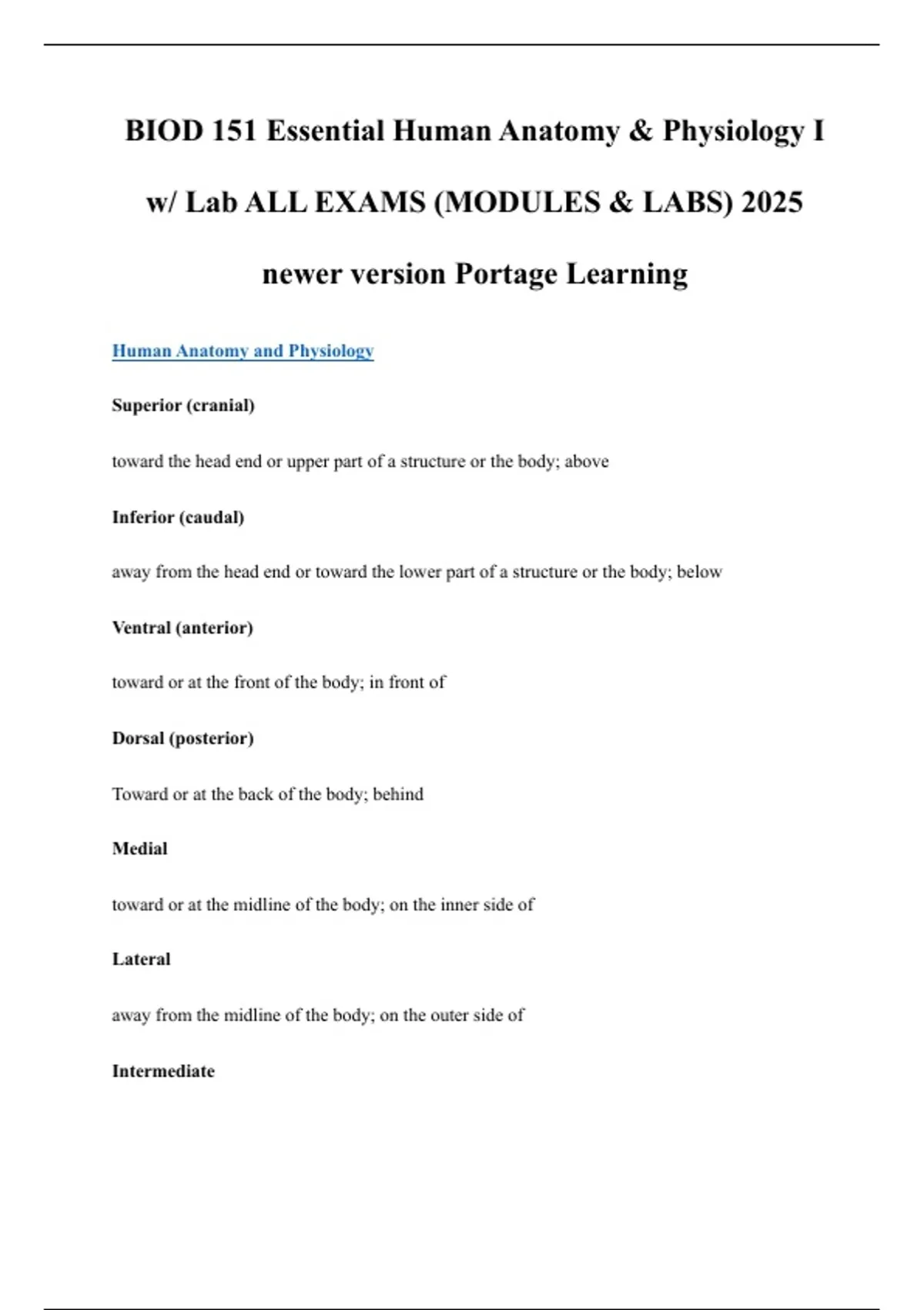 BIOD 151 Essential Human Anatomy & Physiology I w/ Lab ALL EXAMS ...
