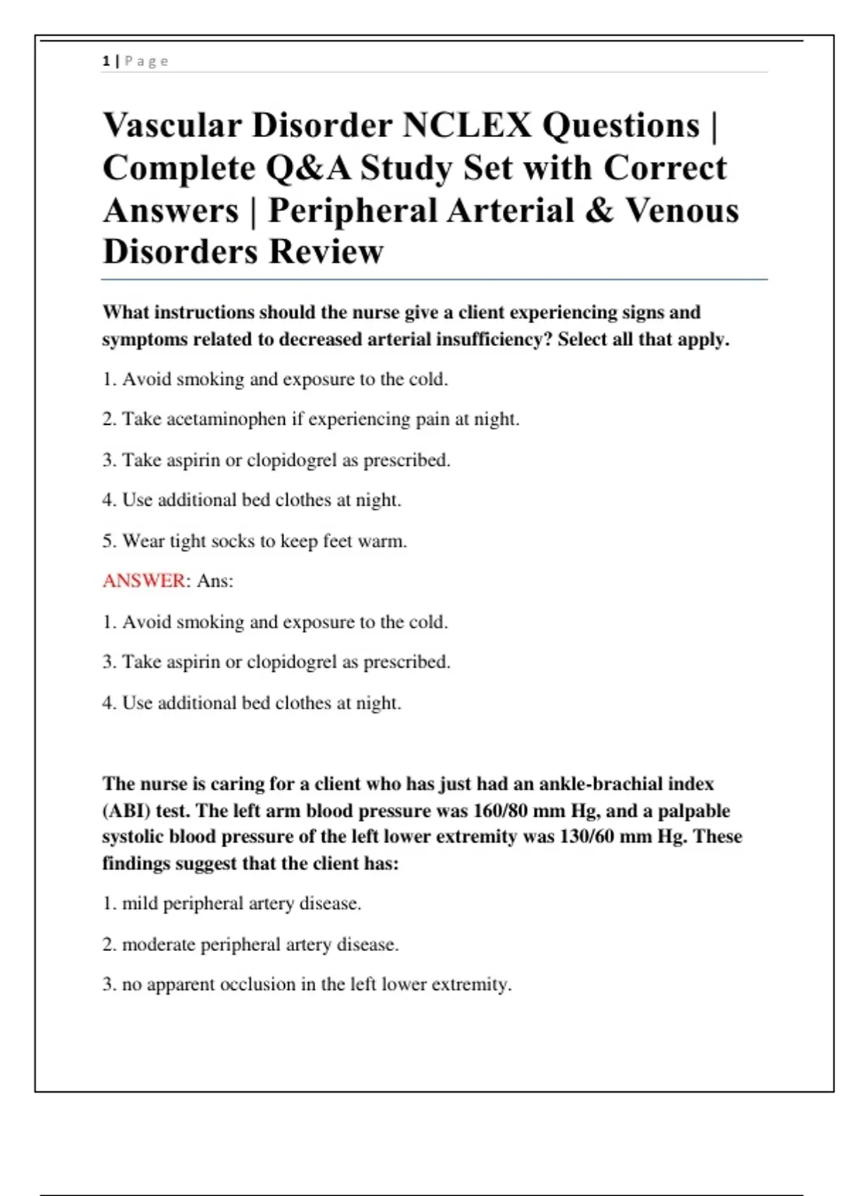 Vascular Disorder NCLEX Questions | Complete Q&A Study Set with Correct ...