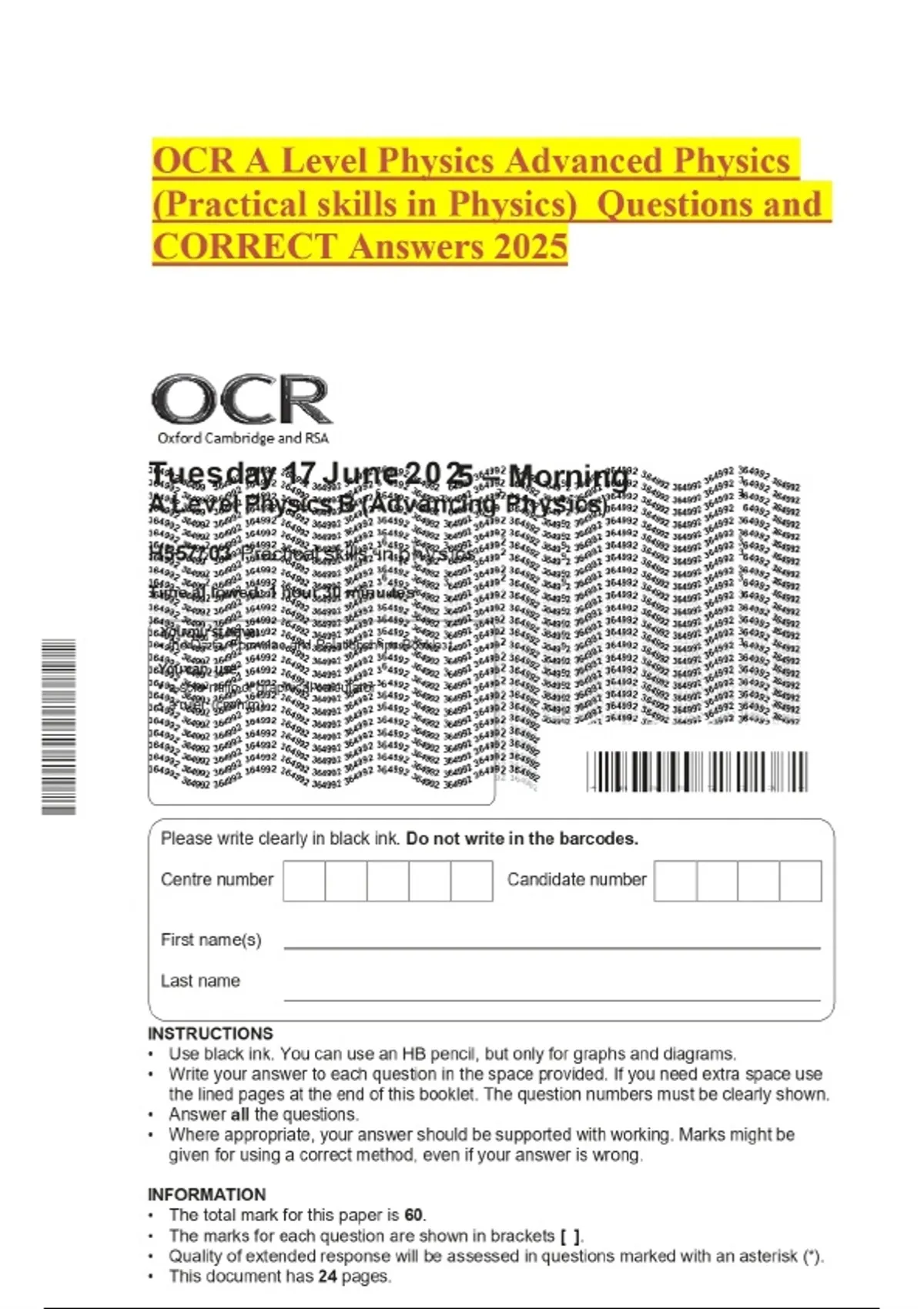 OCR A Level Physics Advanced Physics (Practical skills in Physics) Questions and CORRECT Answers ...