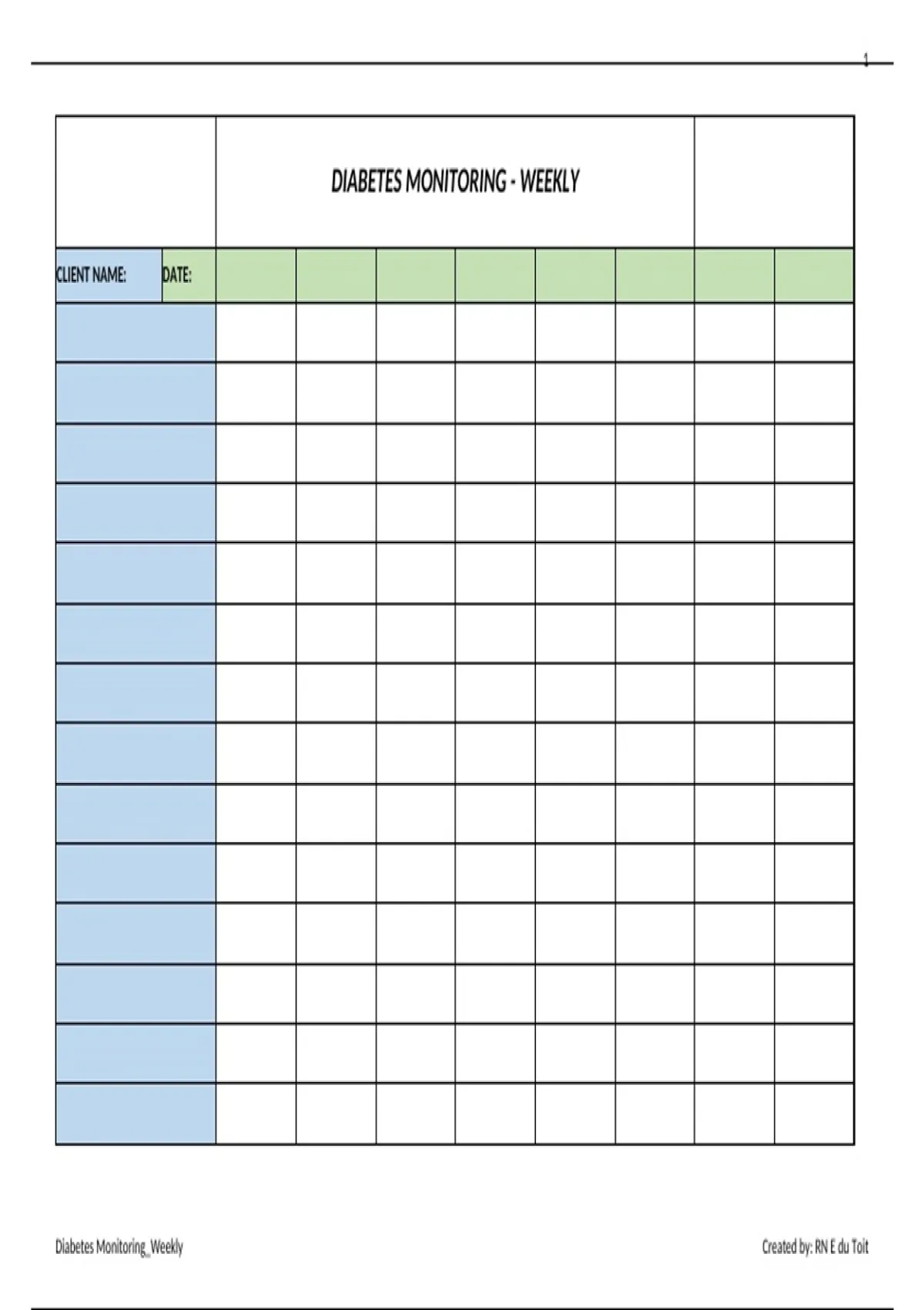 Diabetes Monitoring Weekly Sheet – Blood Glucose Tracking & Clinical ...