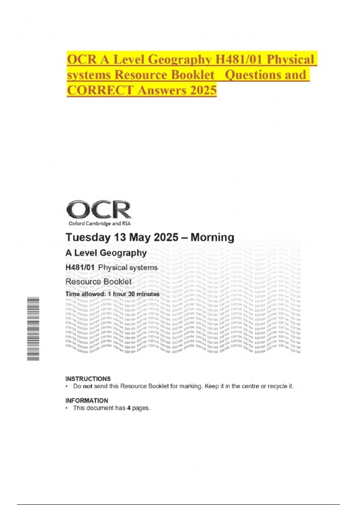 OCR A Level Geography H481/01 Physical systems Resource Booklet ...