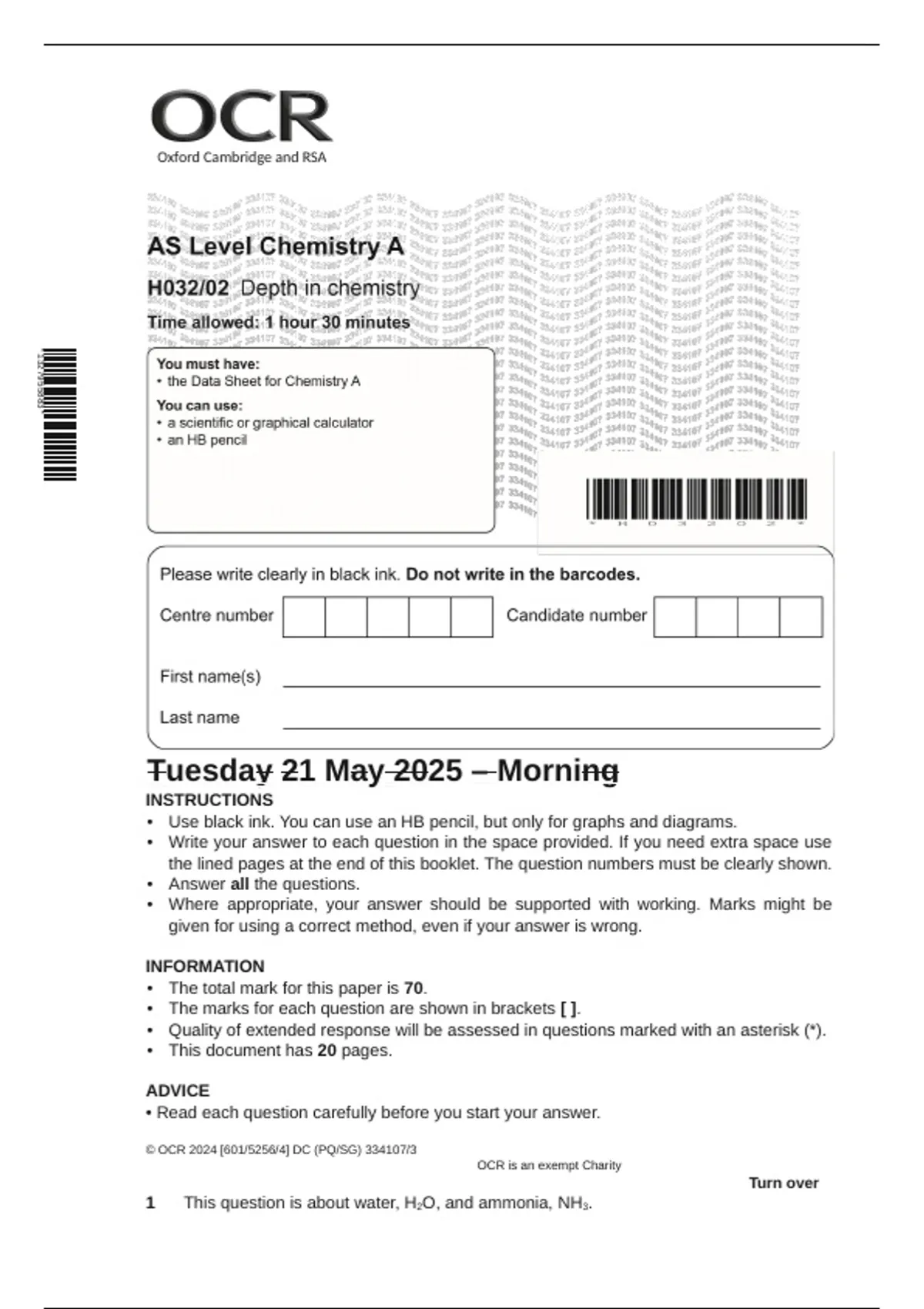 OCR A Level Chemistry – Paper 2: Depth in Chemistry Merged Question ...