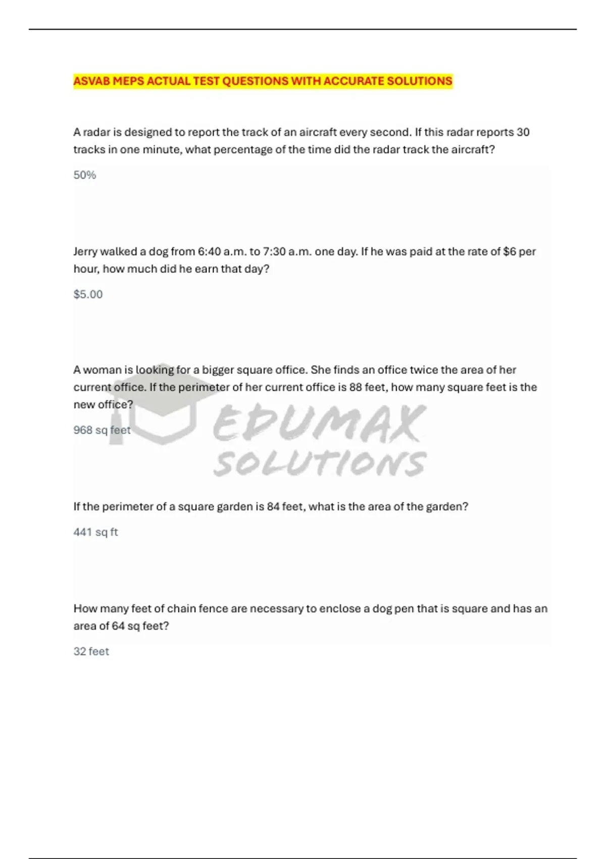 ASVAB MEPS ACTUAL TEST QUESTIONS WITH ACCURATE SOLUTIONS - ASVAB ...