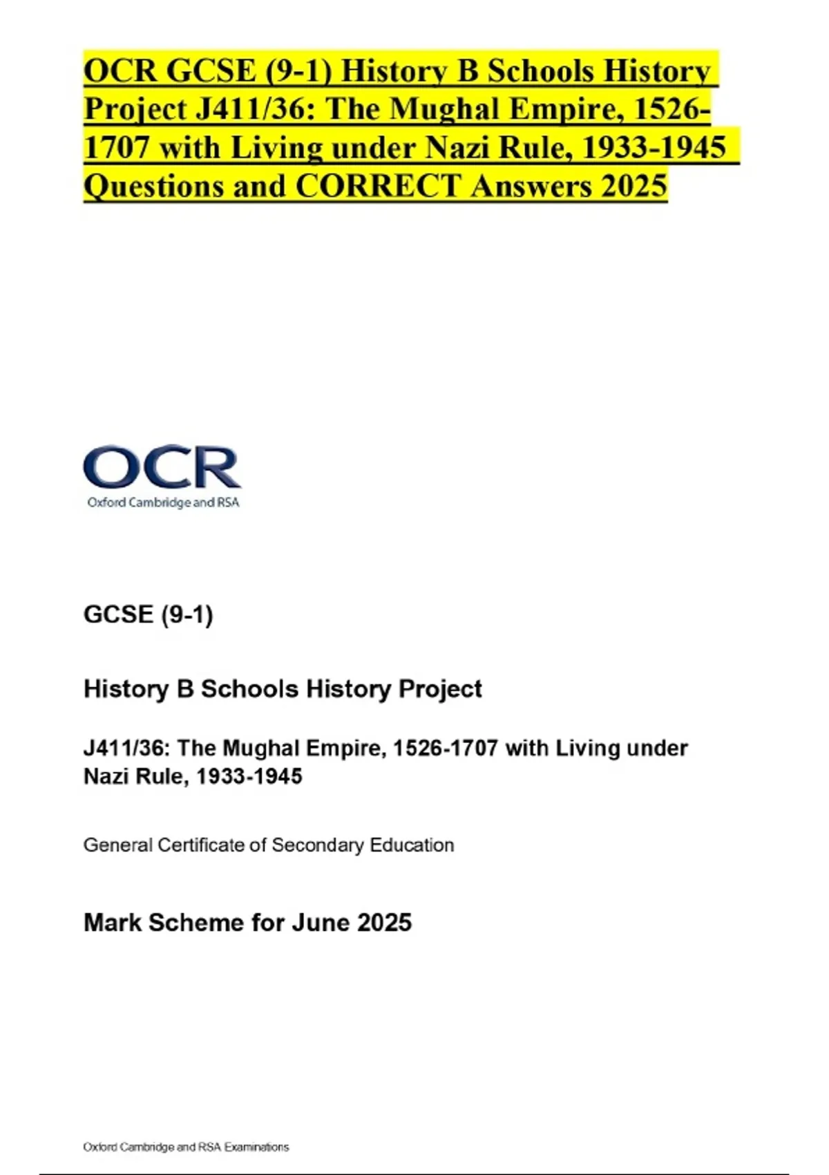 OCR GCSE (9-1) History B Schools History Project J411/36: The Mughal ...