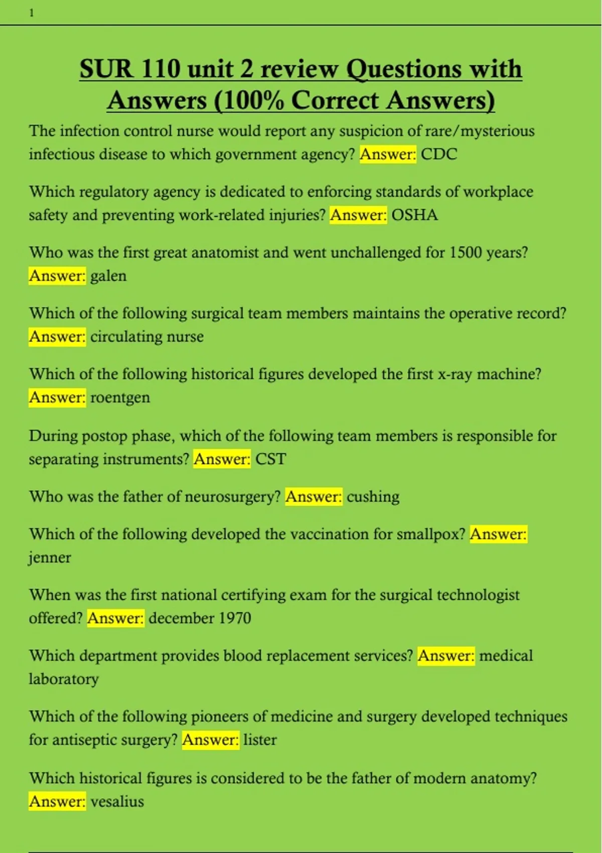 SUR 110 unit 2 review Questions with Answers (100% Correct Answers ...