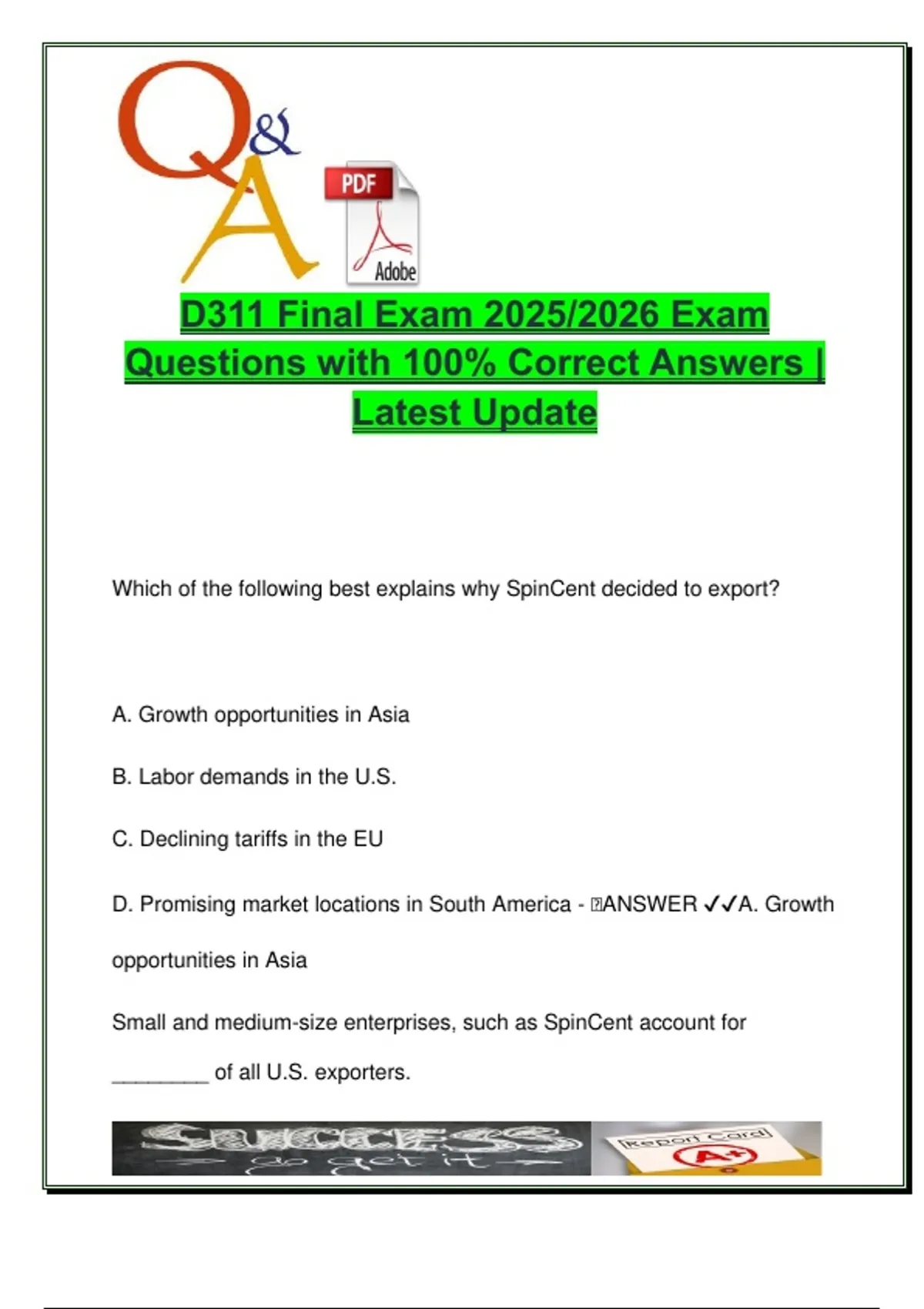 D311 Final Exam 2025/2026 – 190+ Verified Questions & Answers | Global ...