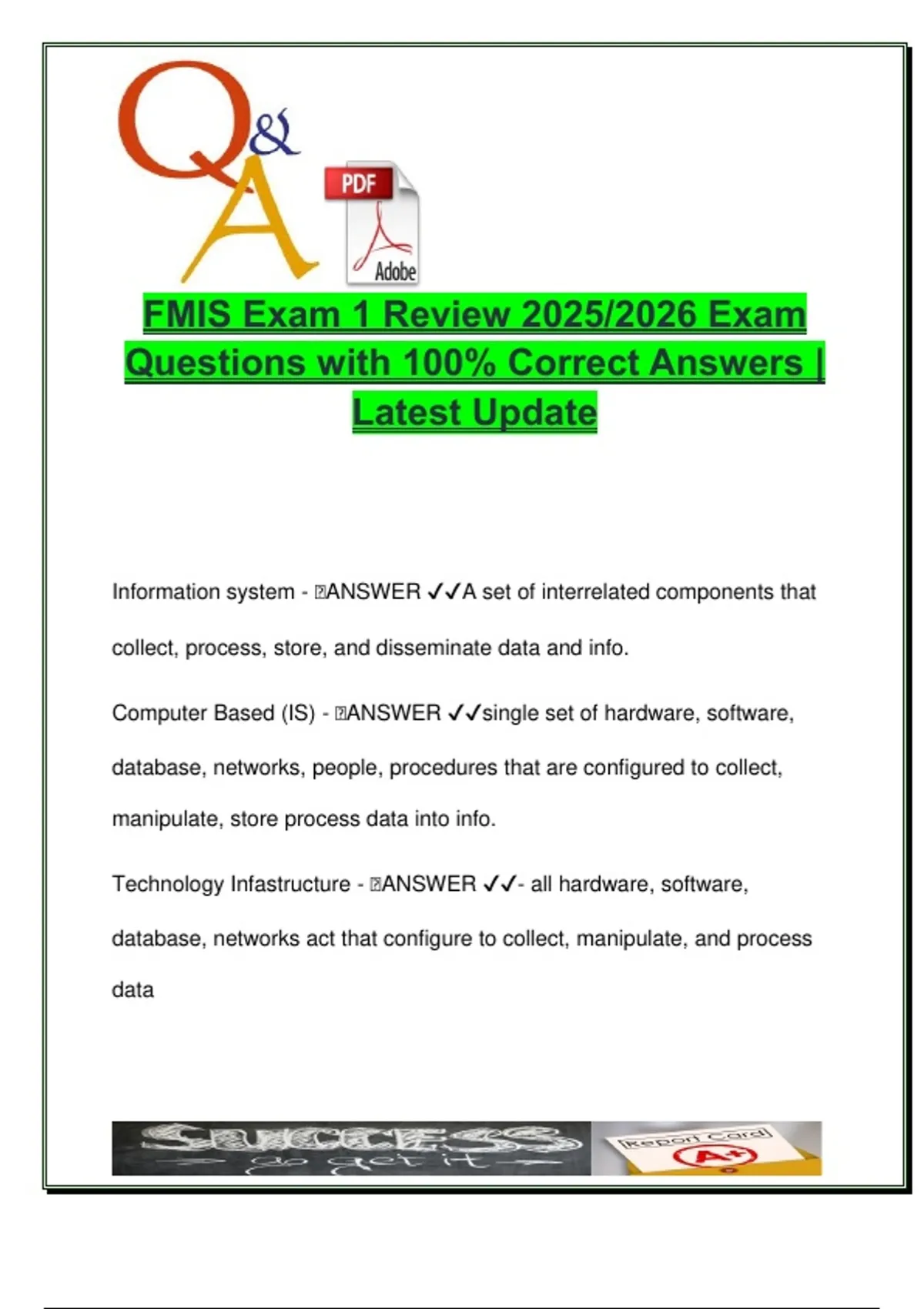 FMIS Exam 1 Review 2025/2026 – 150+ Verified Q&A | Systems, Software ...
