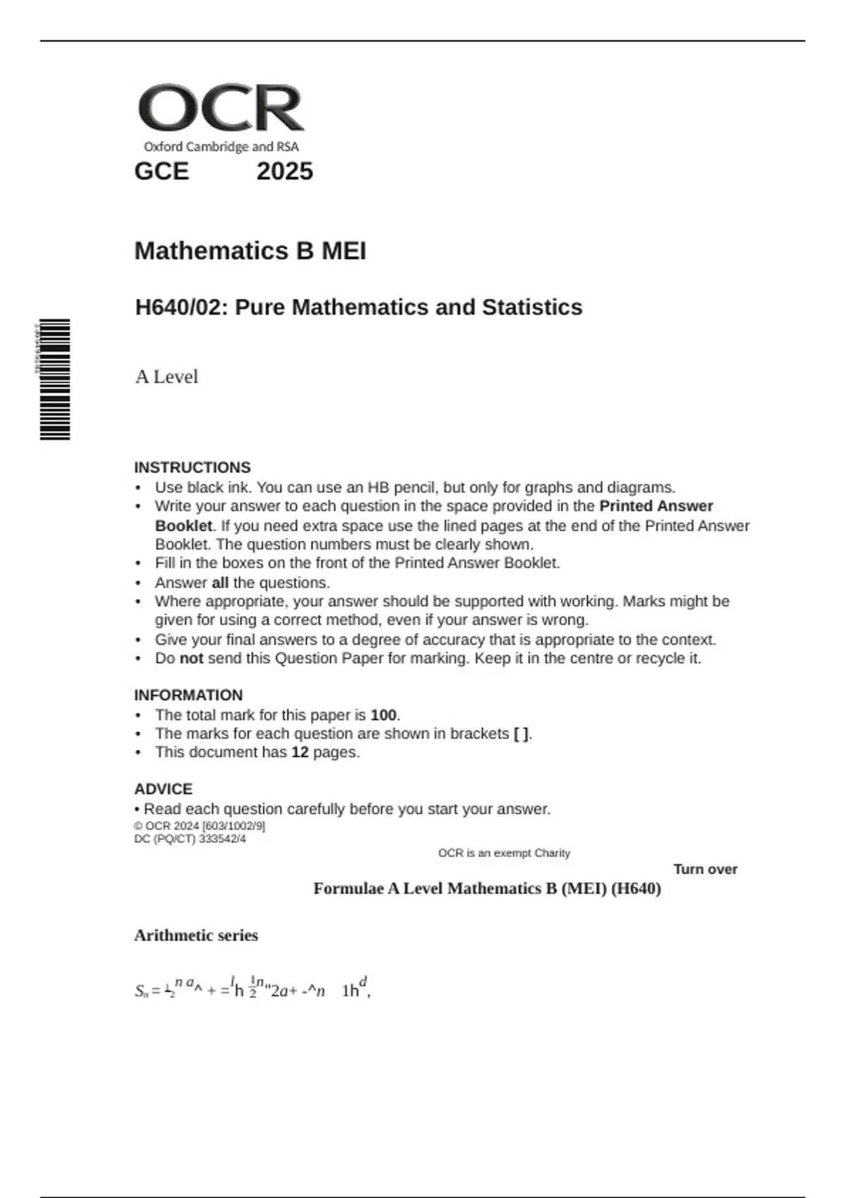 OCR A Level Mathematics – Pure Mathematics & Statistics Merged Question ...
