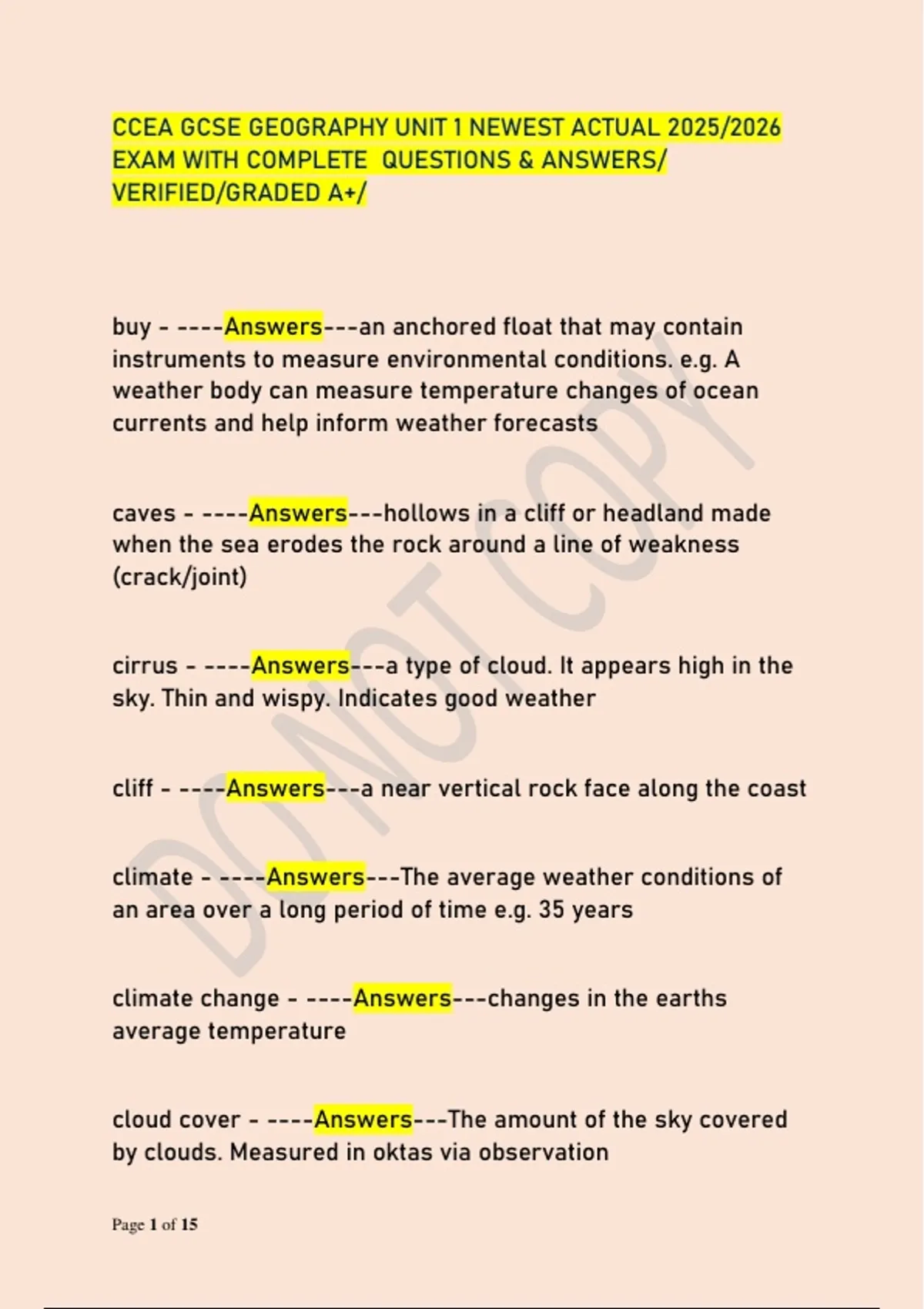 CCEA GCSE GEOGRAPHY UNIT 1 NEWEST ACTUAL 2025/2026 EXAM WITH COMPLETE ...