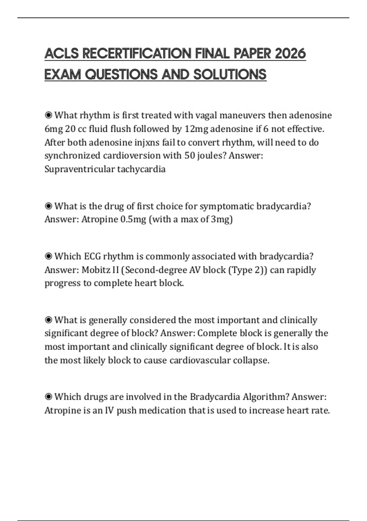ACLS RECERTIFICATION FINAL PAPER 2026 EXAM QUESTIONS AND SOLUTIONS ...