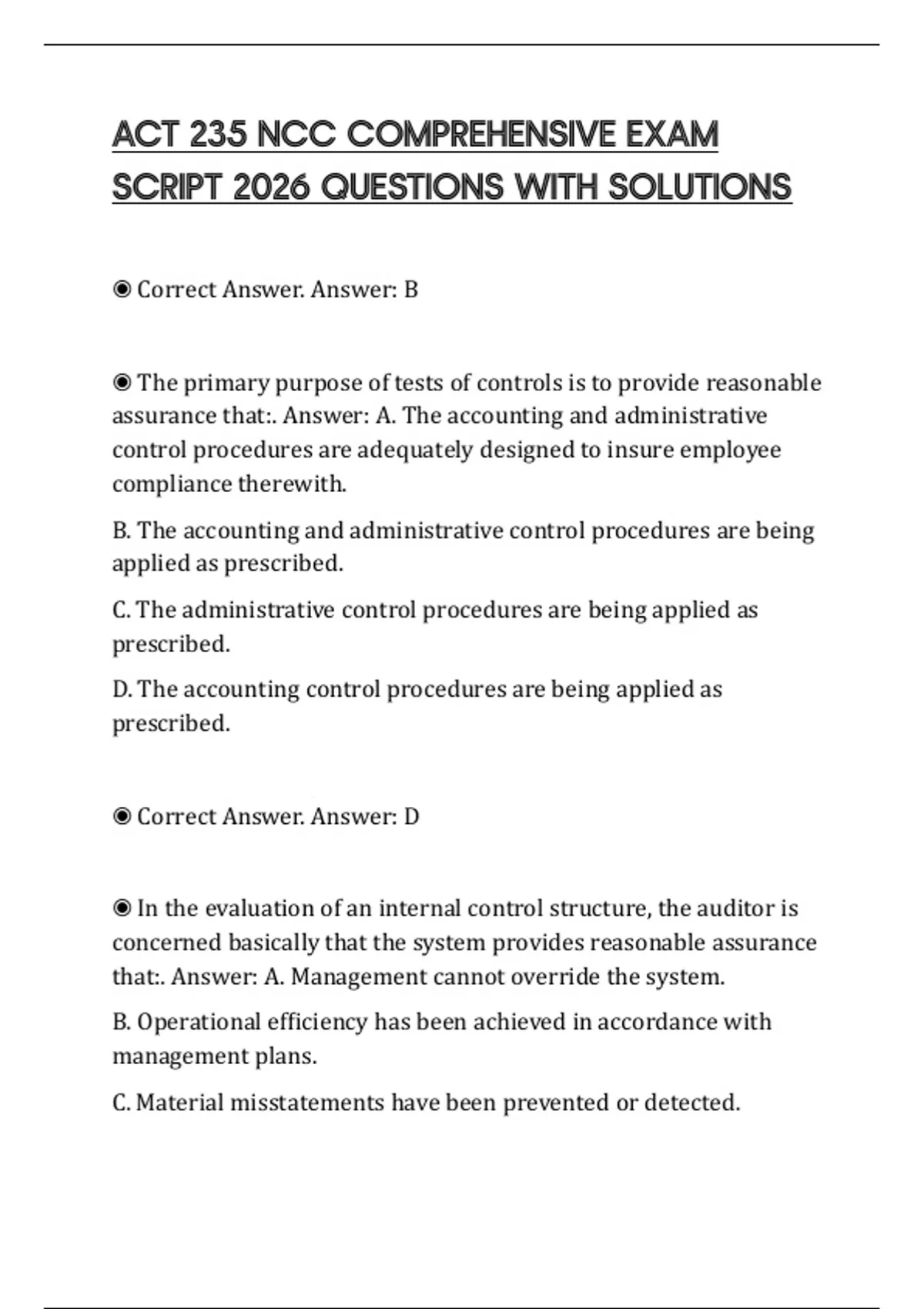 ACT 235 NCC COMPREHENSIVE EXAM SCRIPT 2026 QUESTIONS WITH SOLUTIONS ...