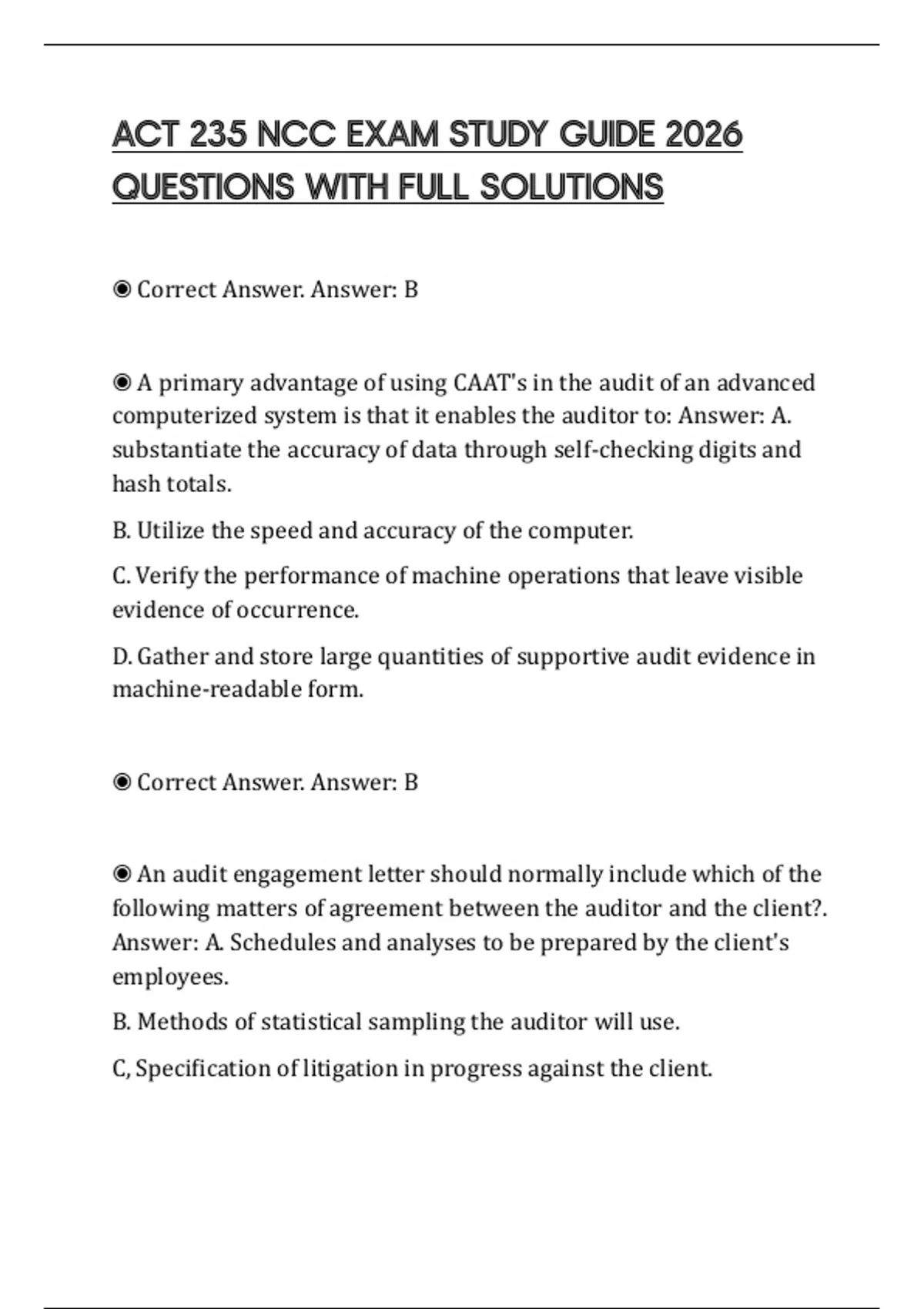 ACT 235 NCC EXAM STUDY GUIDE 2026 QUESTIONS WITH FULL SOLUTIONS - ACT ...