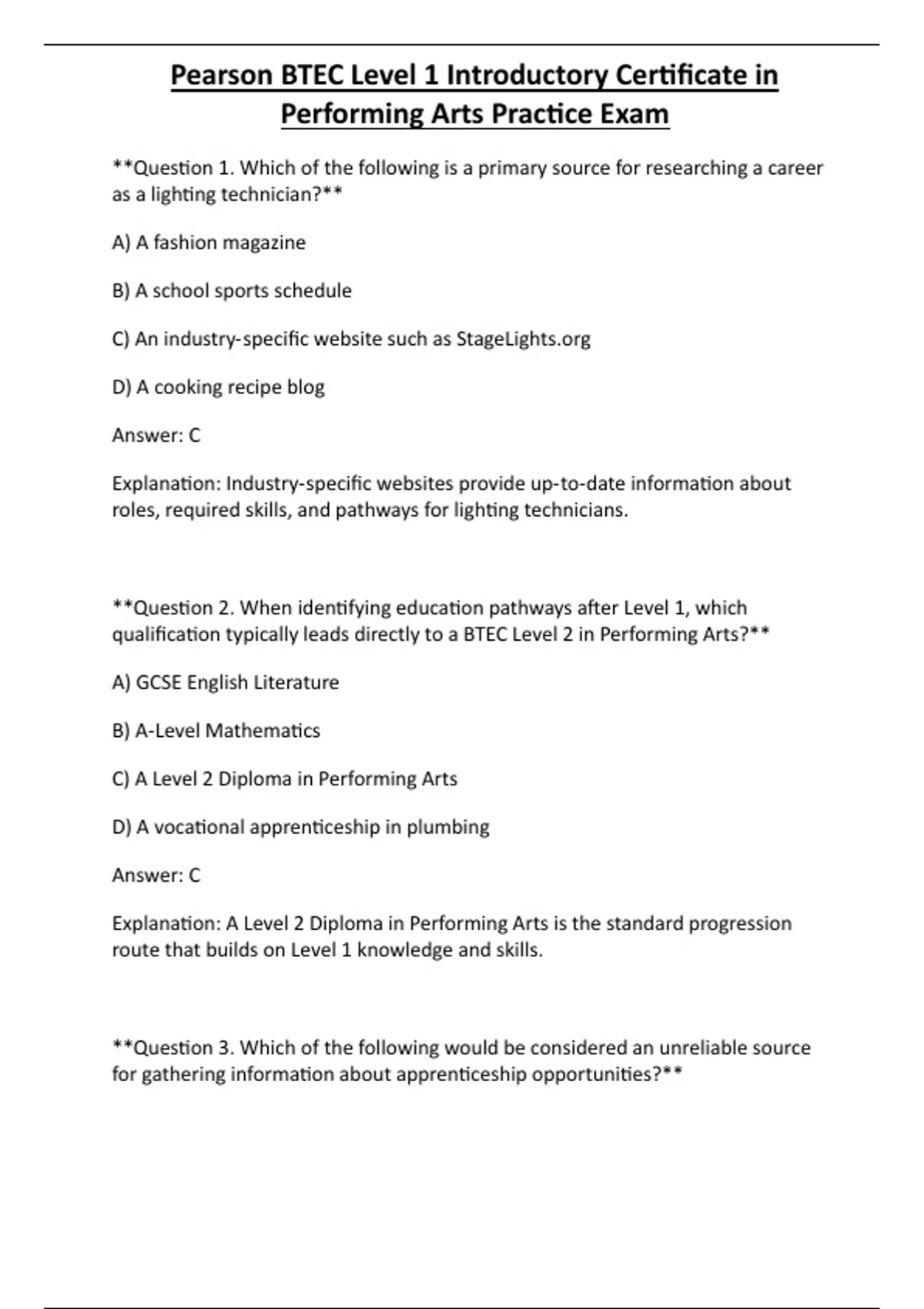 Pearson BTEC Level 1 Introductory Certificate in Performing Arts ...