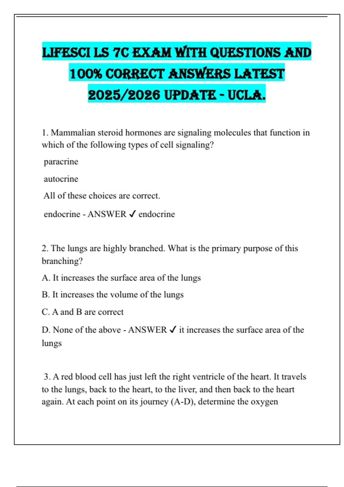 LIFESCI LS 7C Exam with Questions and 100% Correct Answers Latest 2025/ ...