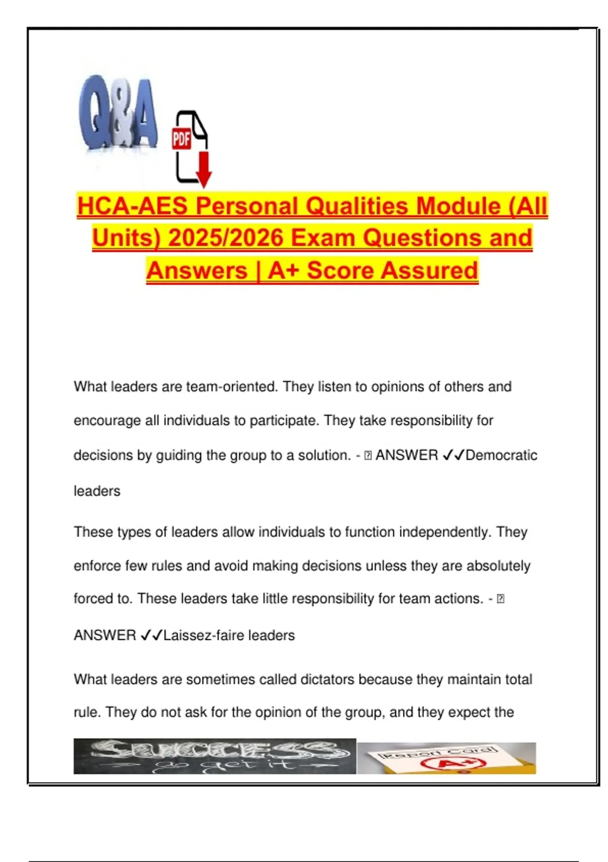 HCA Personal Qualities – 2025/2026 – 20 Q&As – Leadership Types, Team ...