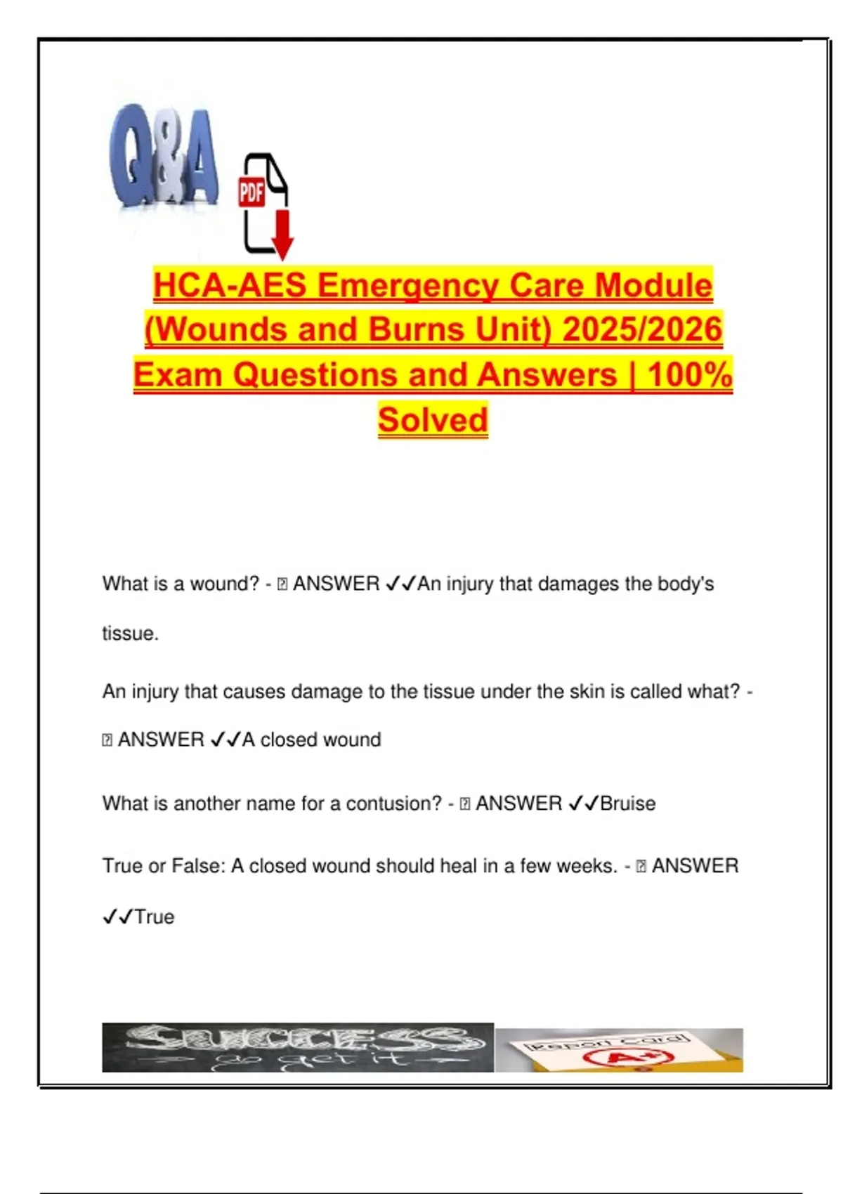 HCA Emergency Care – Wounds & Burns Unit – 2025/2026 – 40 Q&As – Injury ...