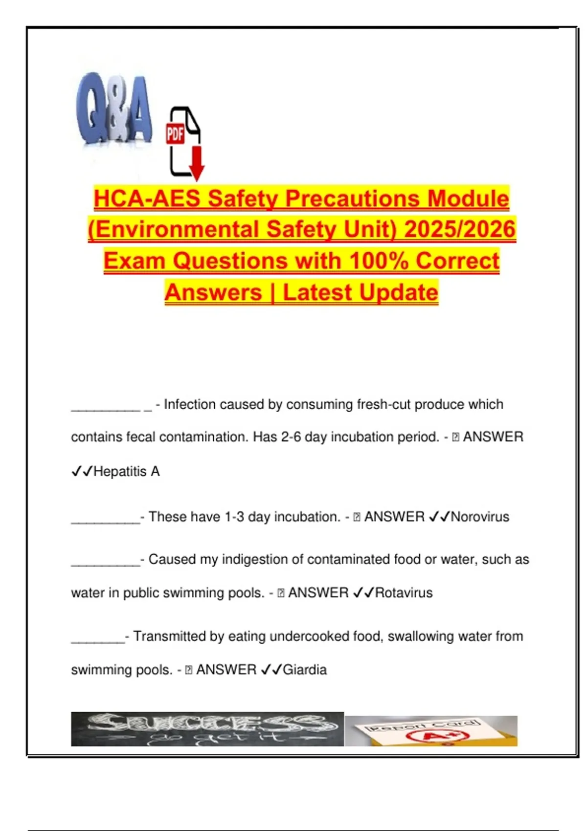 HCA Safety Precautions – Environmental Safety Unit – 2025/2026 – 15 Q ...
