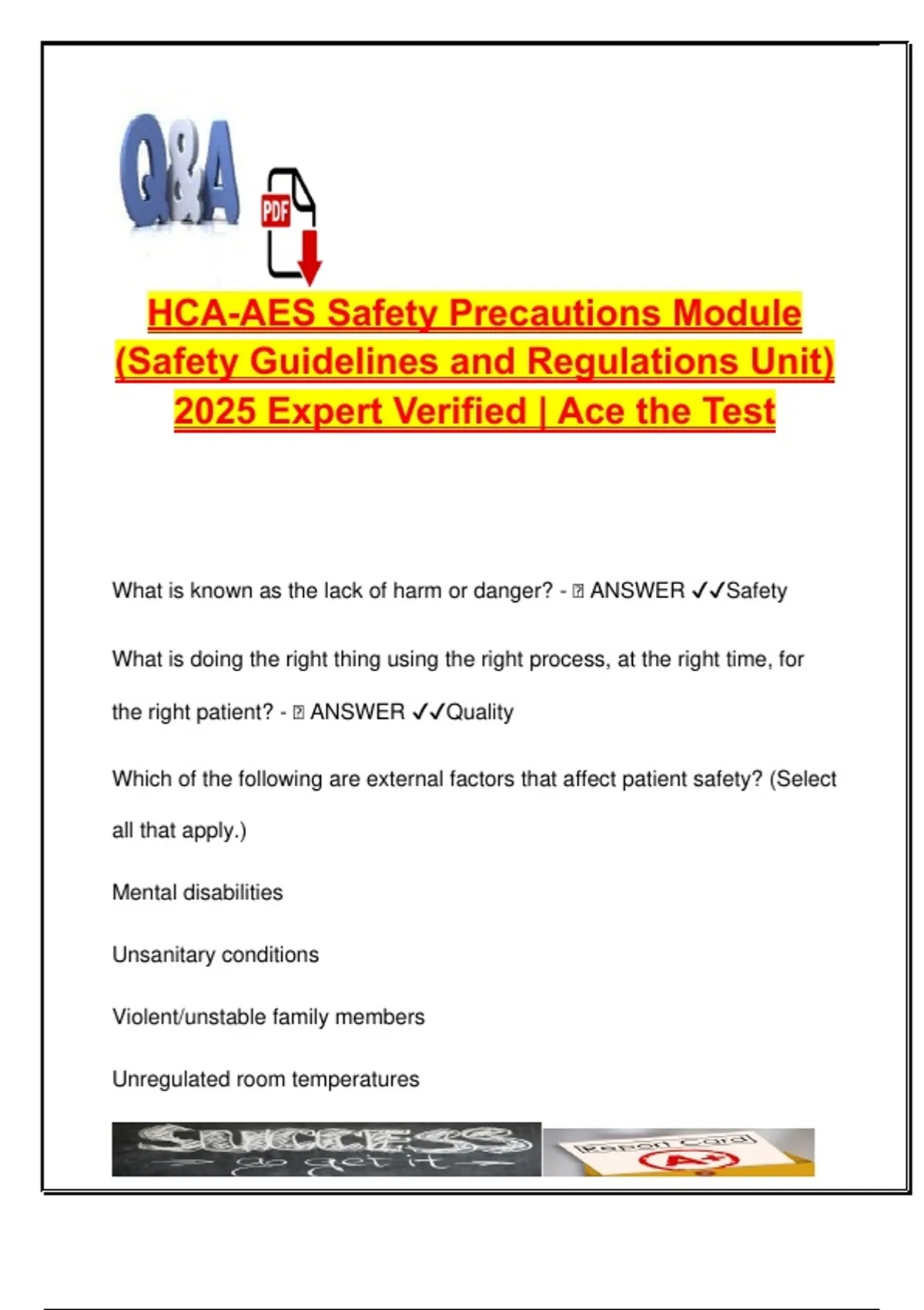 HCA Safety Precautions – Safety Guidelines & Regulations Unit – 2025/ ...