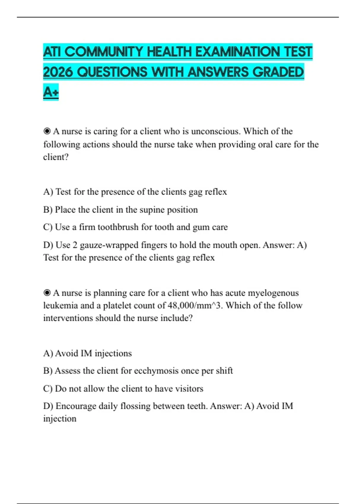 ATI COMMUNITY HEALTH EXAMINATION TEST 2026 QUESTIONS WITH ANSWERS ...