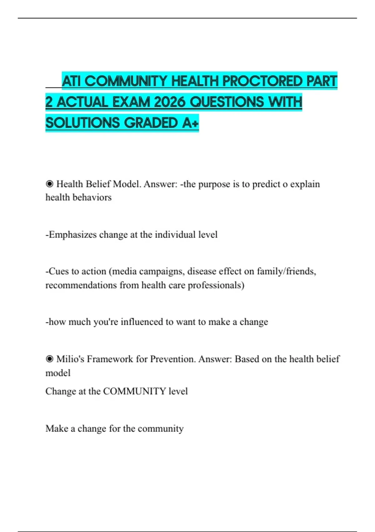 ATI COMMUNITY HEALTH PROCTORED PART 2 ACTUAL EXAM 2026 QUESTIONS WITH ...