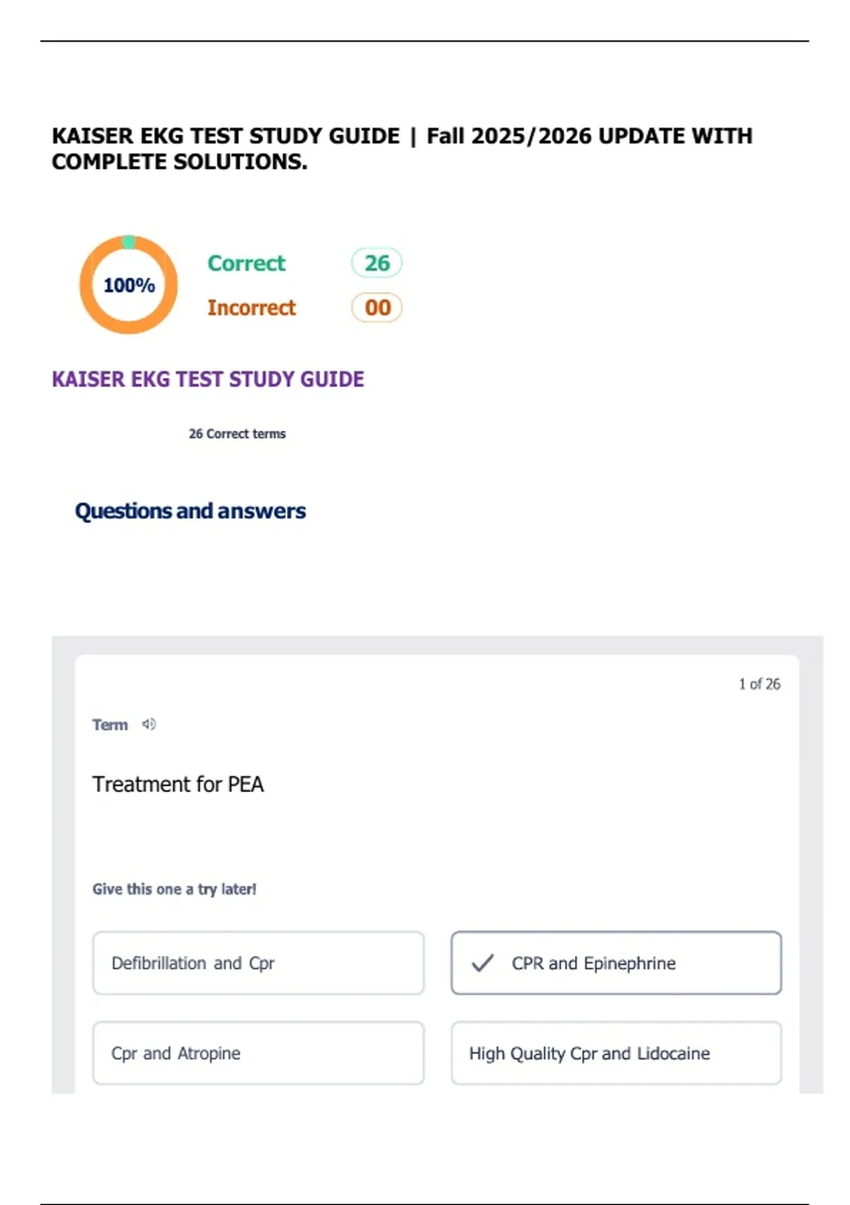 KAISER EKG TEST STUDY GUIDE | Fall 2025/2026 UPDATE WITH COMPLETE ...