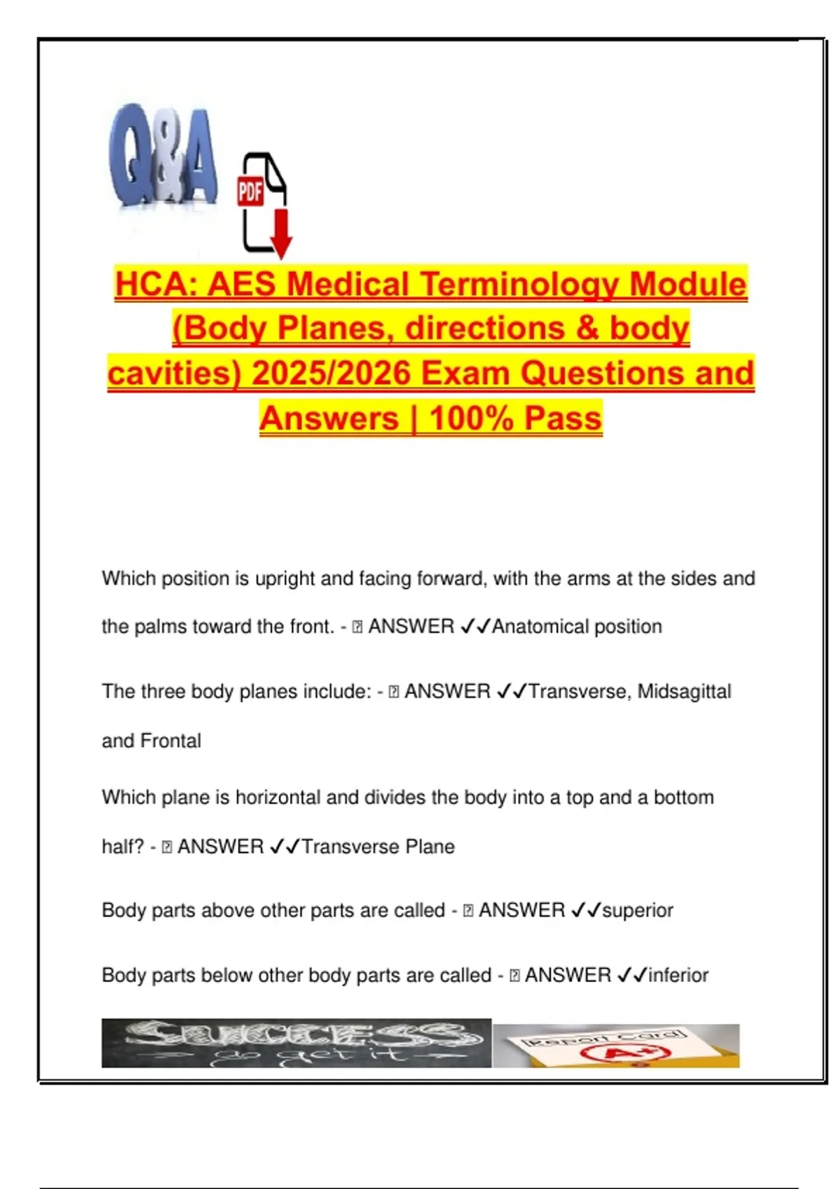 Medical Terminology – HCA-AES | 40+ Q&A | Body Planes, Directions ...