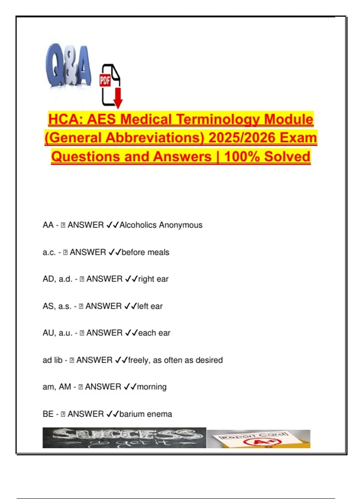 Medical Terminology – HCA-AES | 100+ Q&A | General Clinical ...