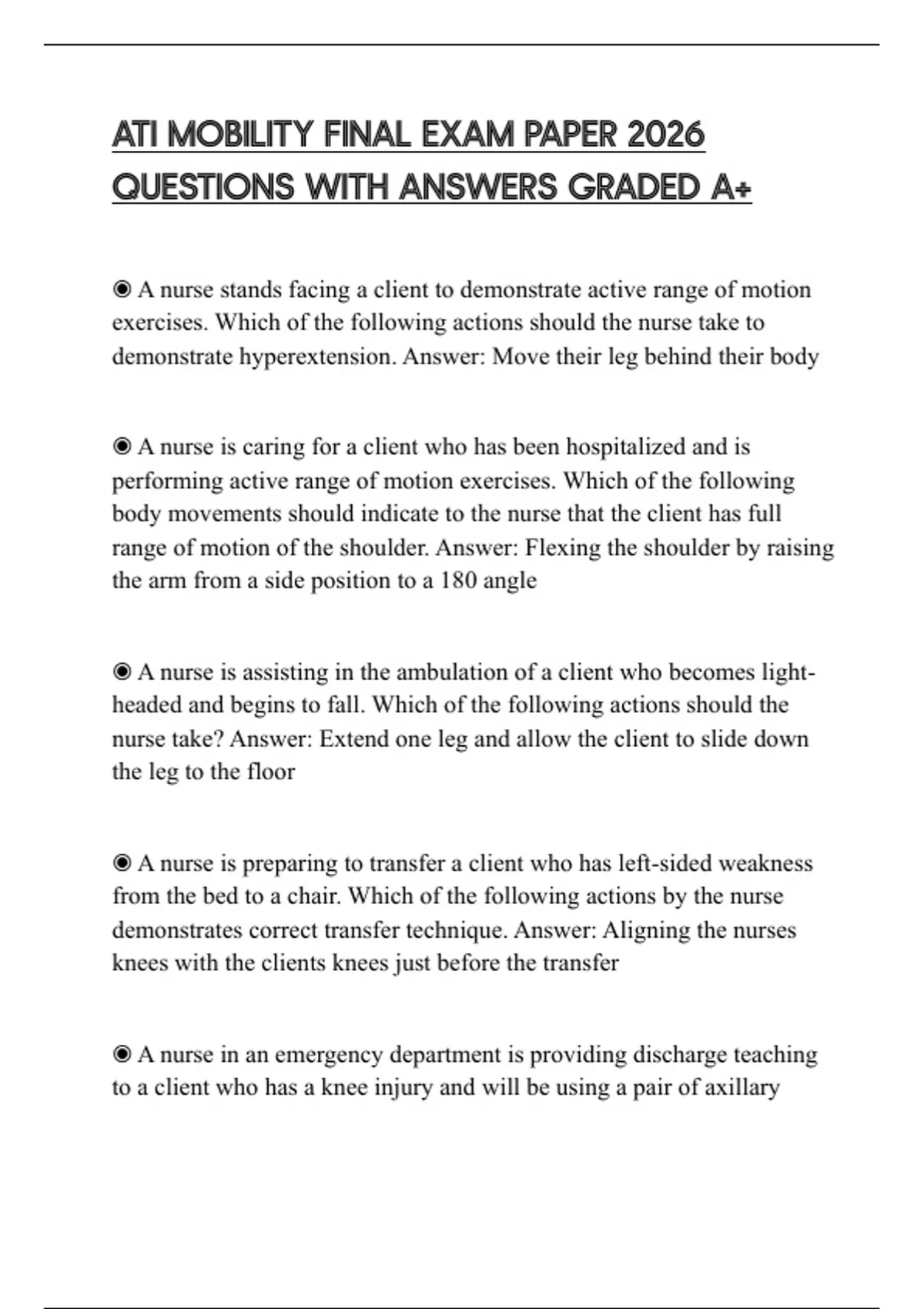 ATI MOBILITY FINAL EXAM PAPER 2026 QUESTIONS WITH ANSWERS GRADED A+ ...