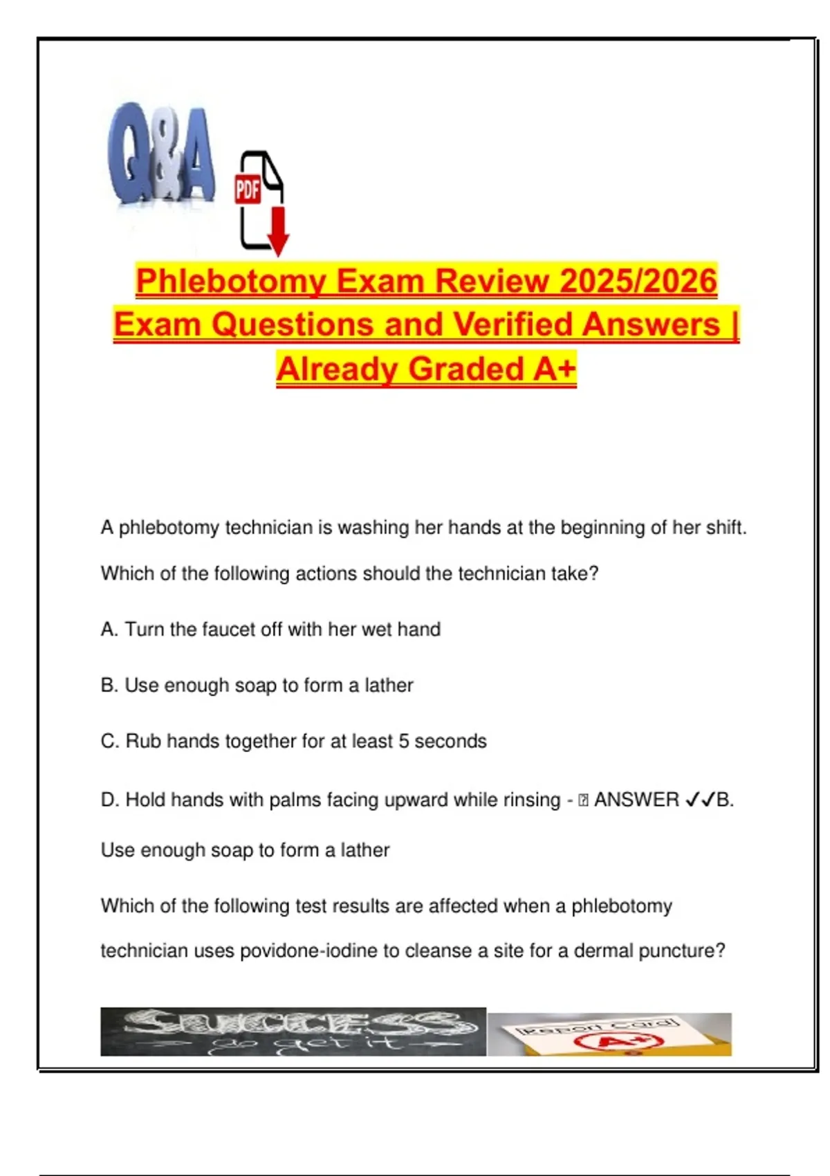 Phlebotomy Exam Review | 2025/2026 | 60+ Solved Questions | Order of ...