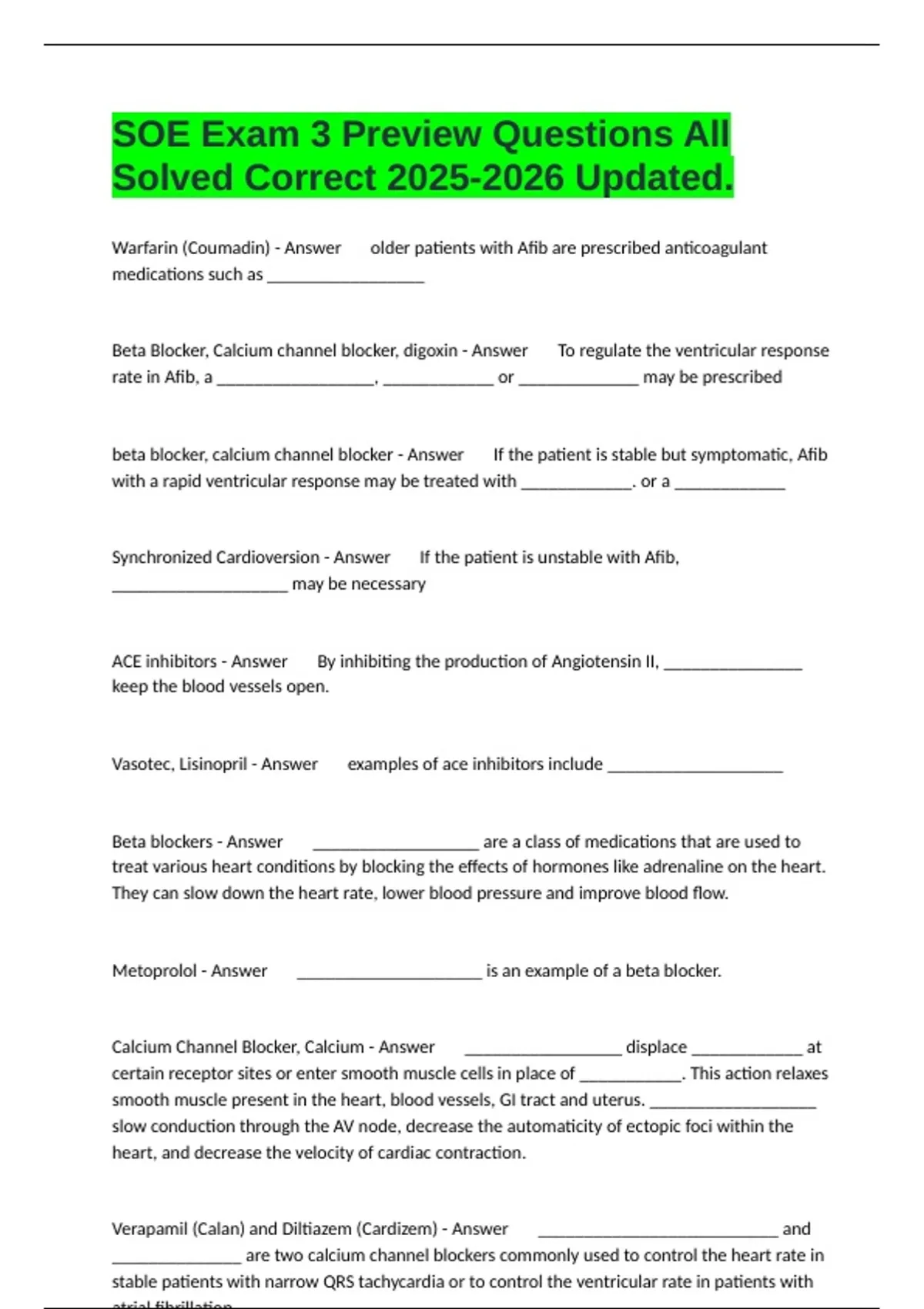 SOE Exam 3 Preview Questions All Solved Correct Updated. - SOE ...