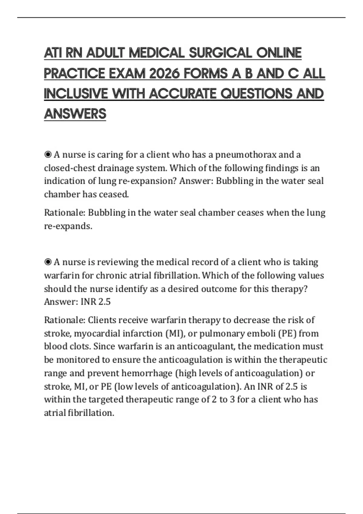 ATI RN ADULT MEDICAL SURGICAL ONLINE PRACTICE EXAM 2026 FORMS A B AND C ...