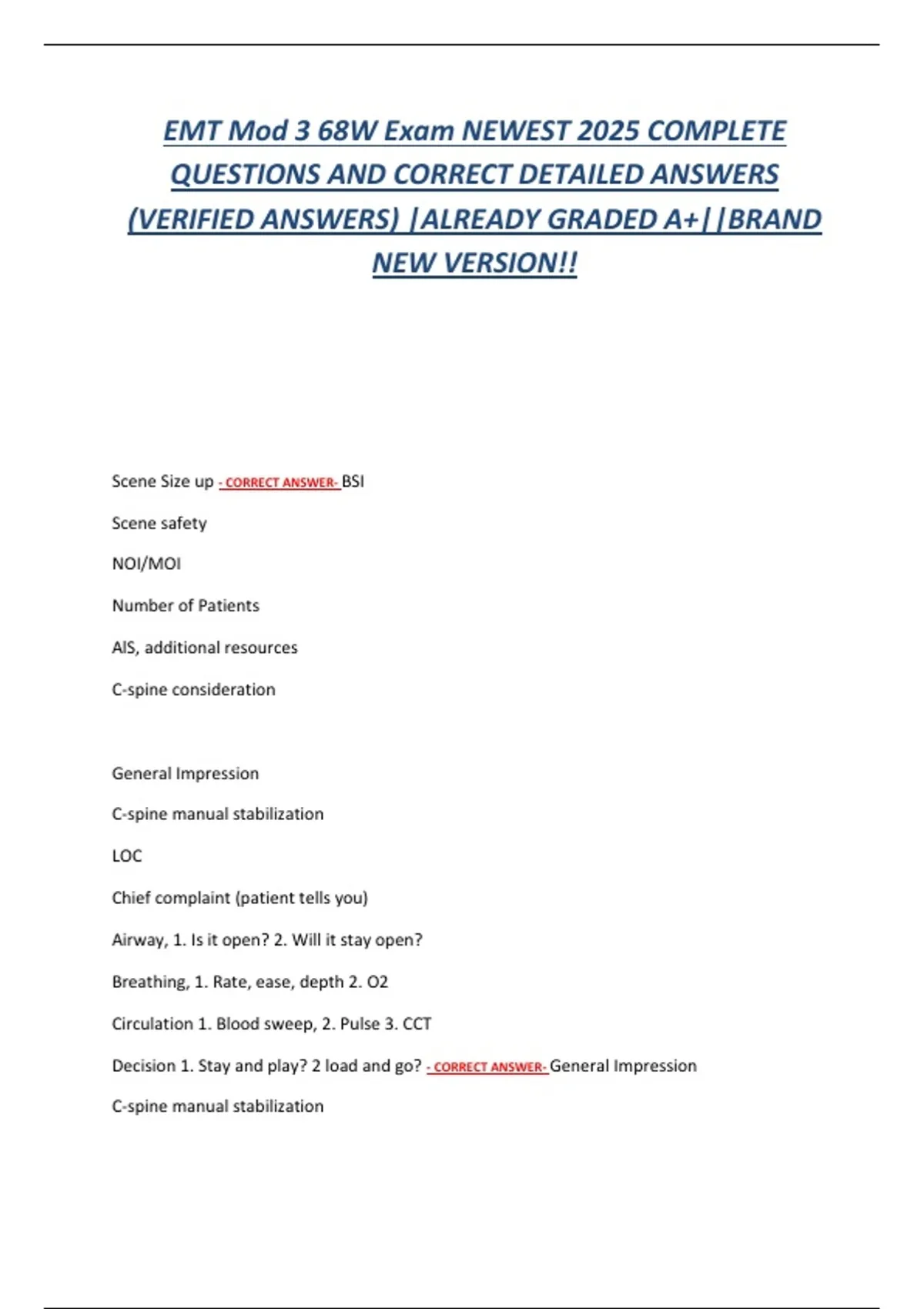 EMT Mod 3 68W Exam – 2025 Emergency Medical Technician Study Guide ...
