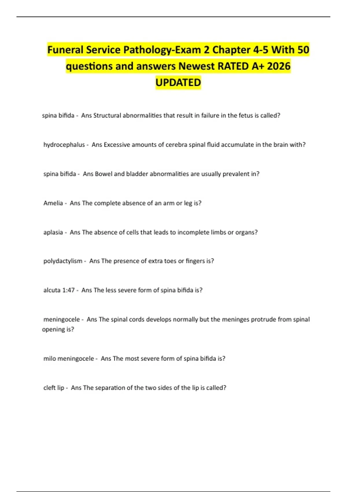 Funeral Service Pathology-Exam 2 Chapter 4-5 With 50 questions and ...